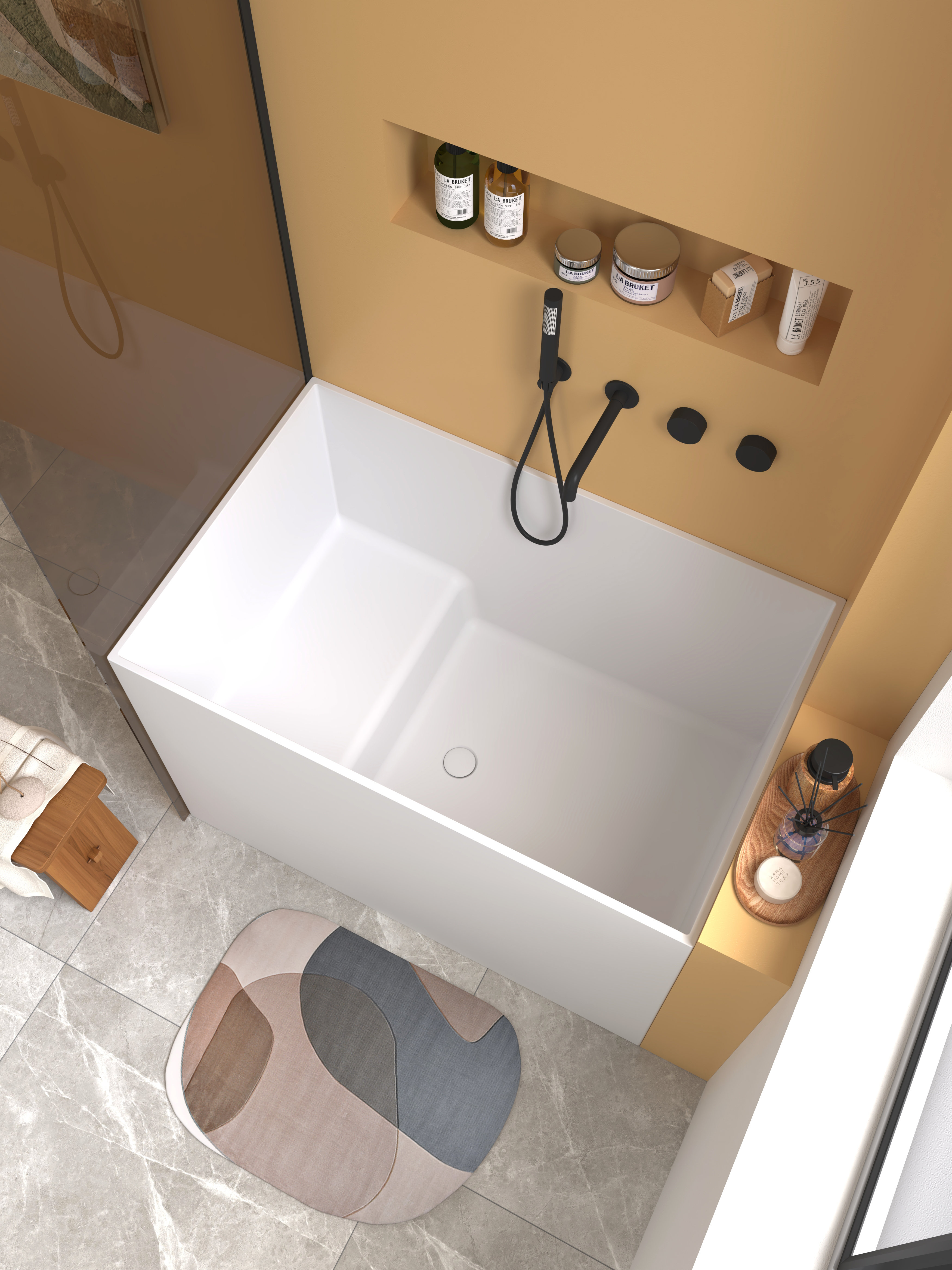 Pensen 47'' x 27.56'' Freestanding Soaking Solid Surface Bathtub ...