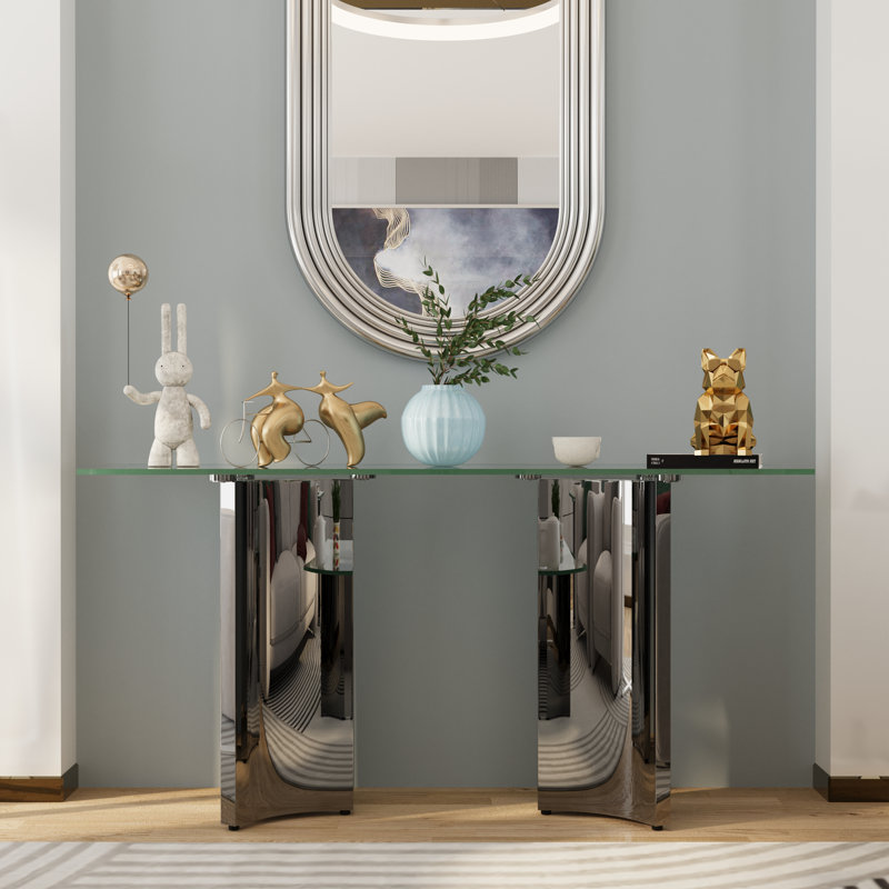 Brayden Studio® Glass And Silver Console Table | Wayfair