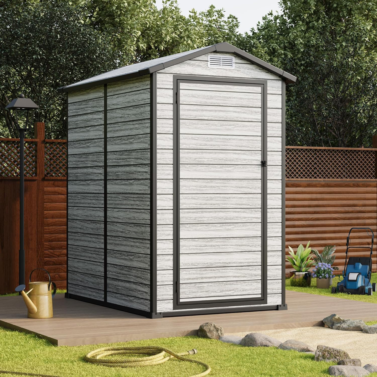 OUTGOODS Outdoor Resin Storage Shed PVC, All-Weather Backyard Plastic ...