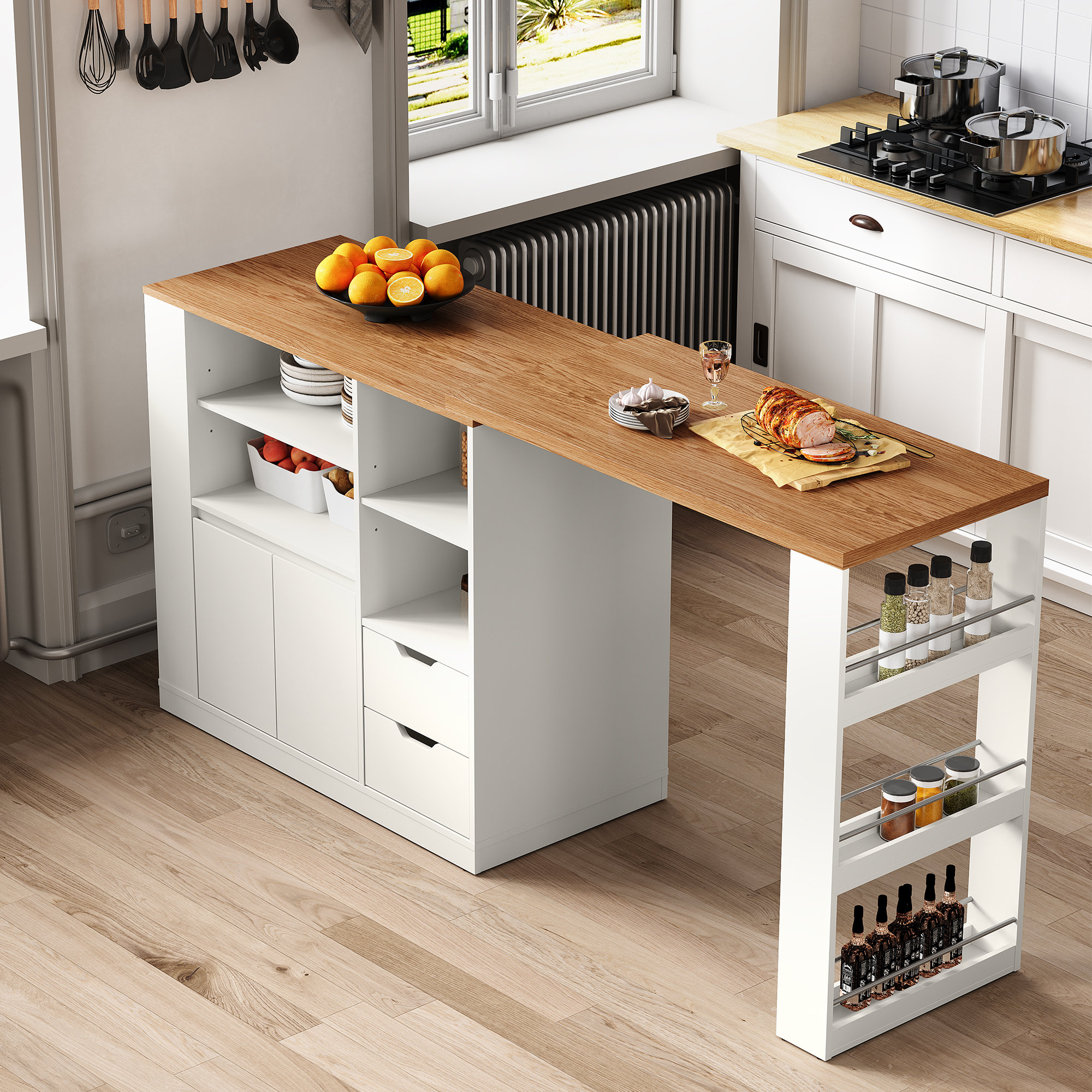 Ophelia & Co. Extendable Kitchen Island With Storage & Reviews | Wayfair