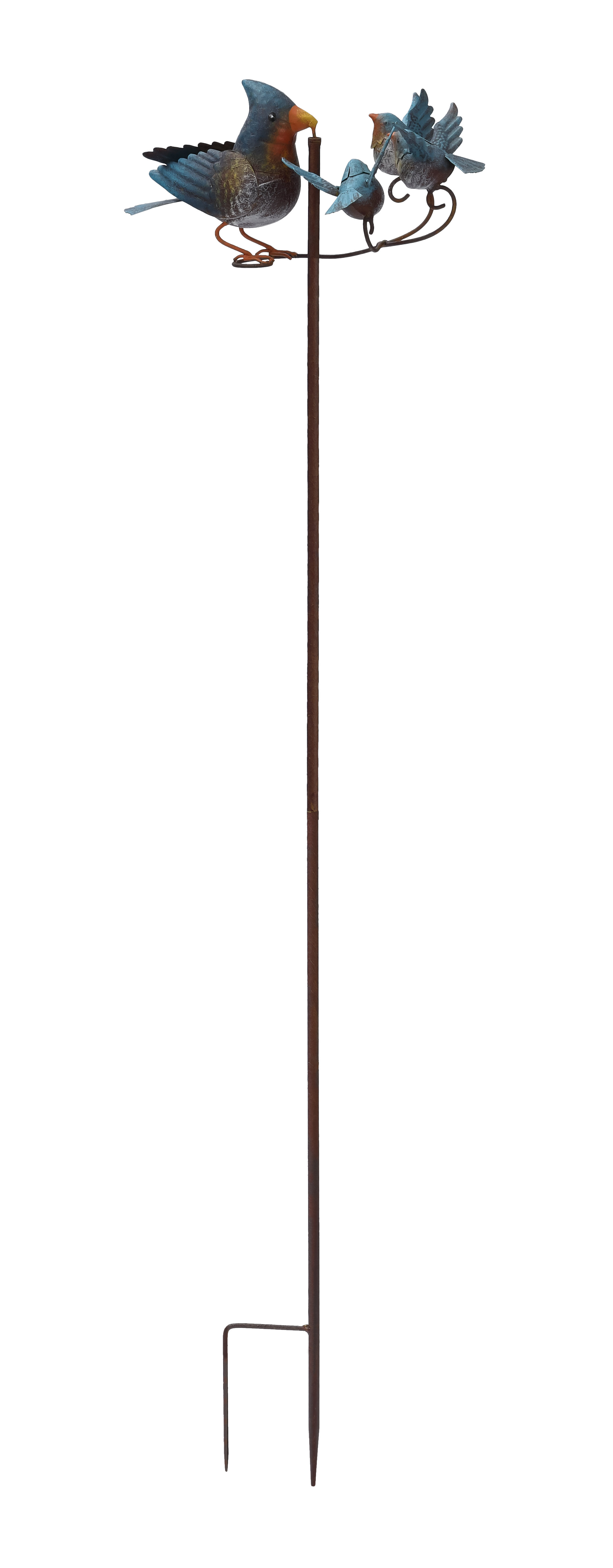Arlmont & Co. Rustic Bluebird with 3 Baby Birds Metal Balancer Outdoor ...
