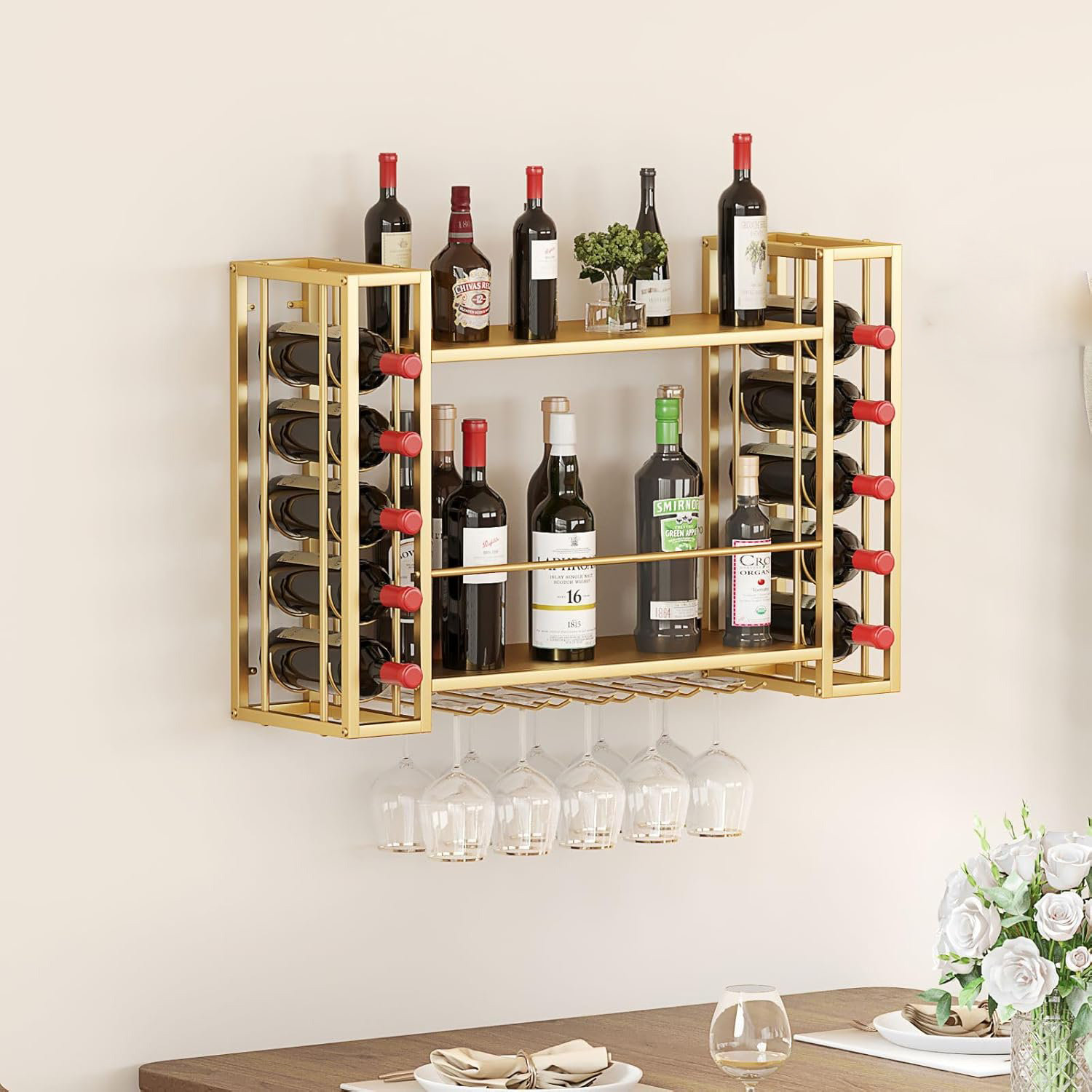 Everly Quinn Metal Wine Rack With Glass Rack | Wayfair