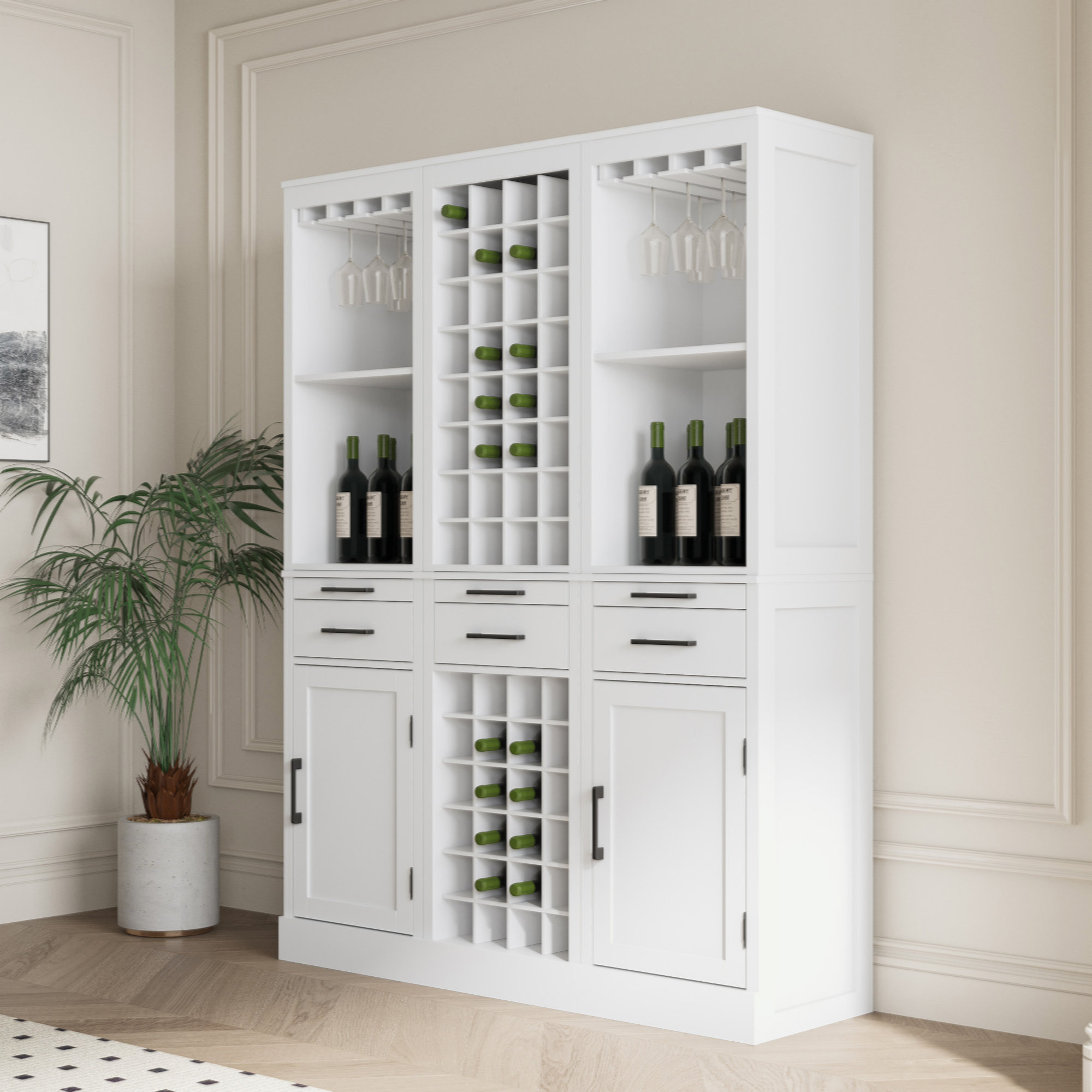 Latitude Run® Modular Wine Bar Cabinet With Storage Shelves With Hutch ...