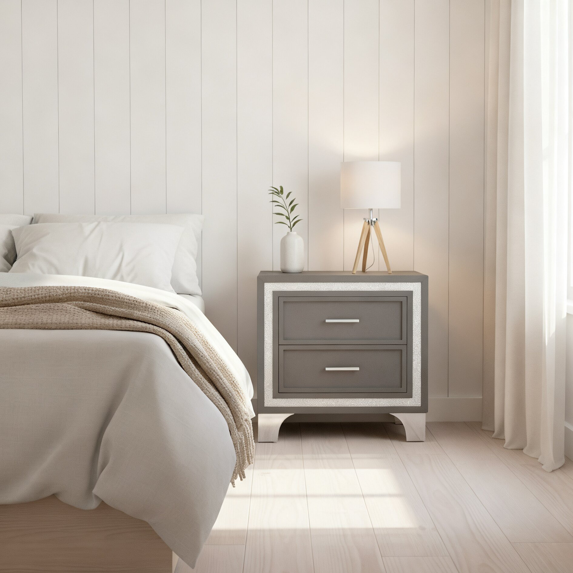 Latitude Run® Vintage style Velvet Nightstand with Silver Glitter Strip ...