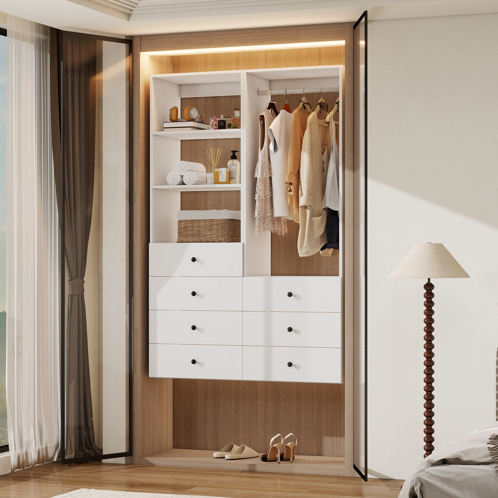 Latitude Run® Modern Closet System with Drawers and Shelves, Built-in ...