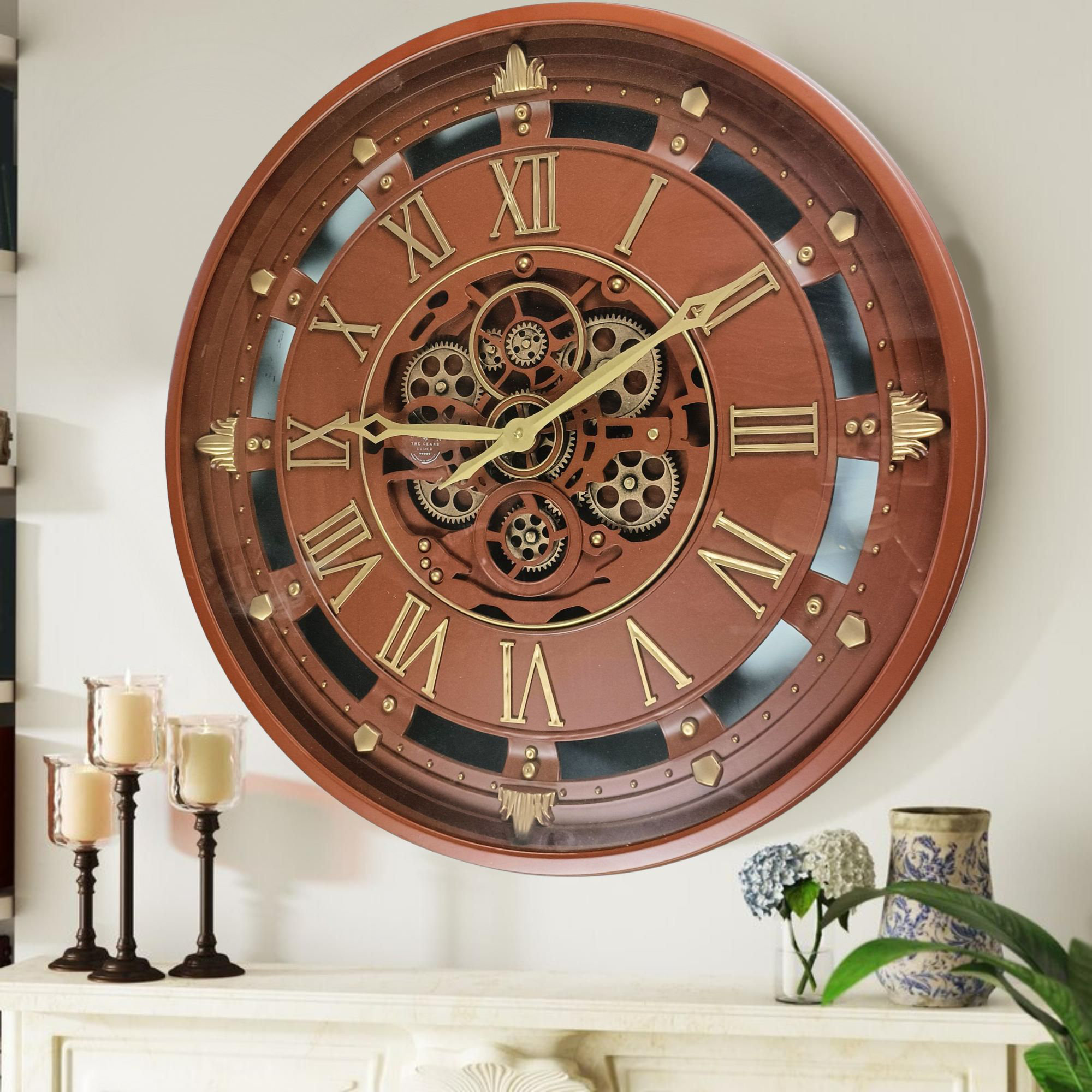The Gears Clock Wall Clock 26" Round Oversized for Living Room decor ...