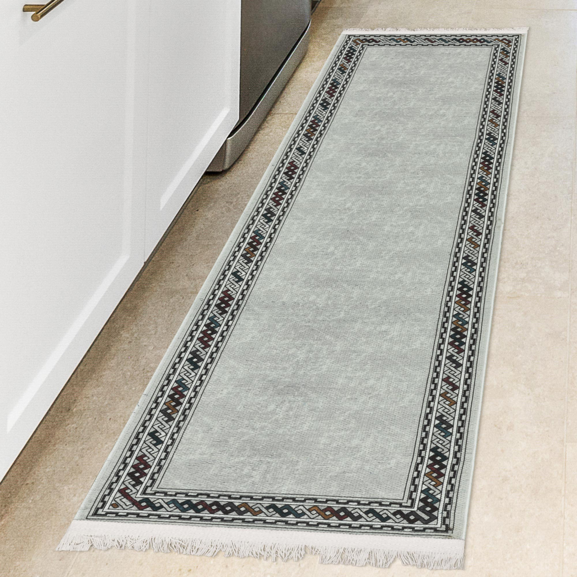 Ottomanson Machine Washable Wrinkle Free Flatweave Border Light Gray ...