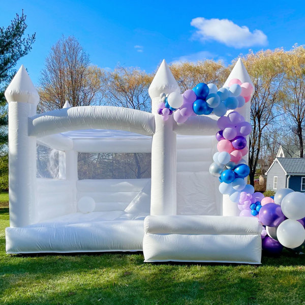 Connsann 15' x 13' PVC White Bounce House with Slide and Air Blower ...