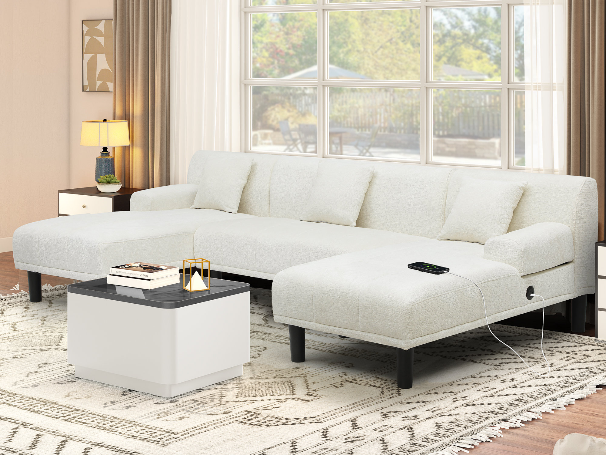 Latitude Run® 106" Chenille Sectional Couches U Shaped Sofa Modern ...
