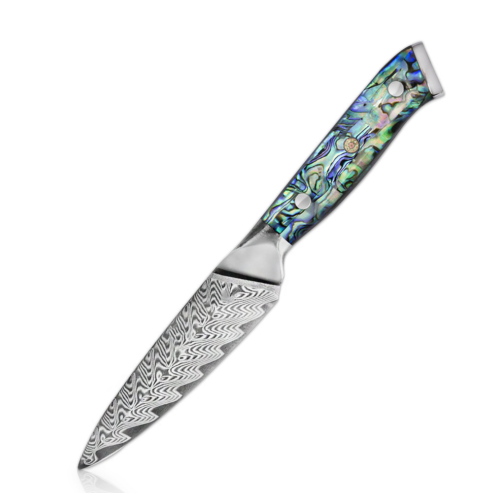 Senken Knives Damascus Steel 3.5" Paring Knife With Real Deep-Sea ...