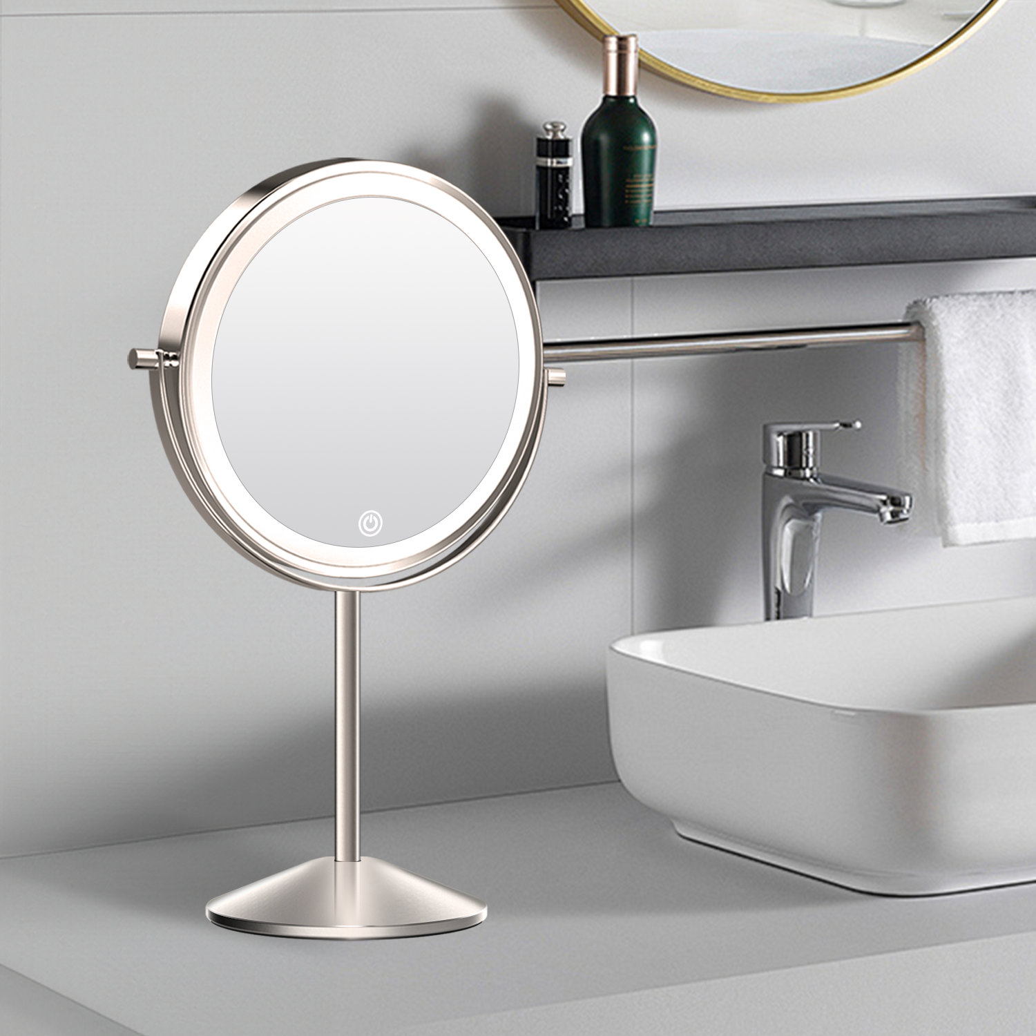 Orren Ellis Malsky Round LED Lighted Magnifying Metal Freestanding ...