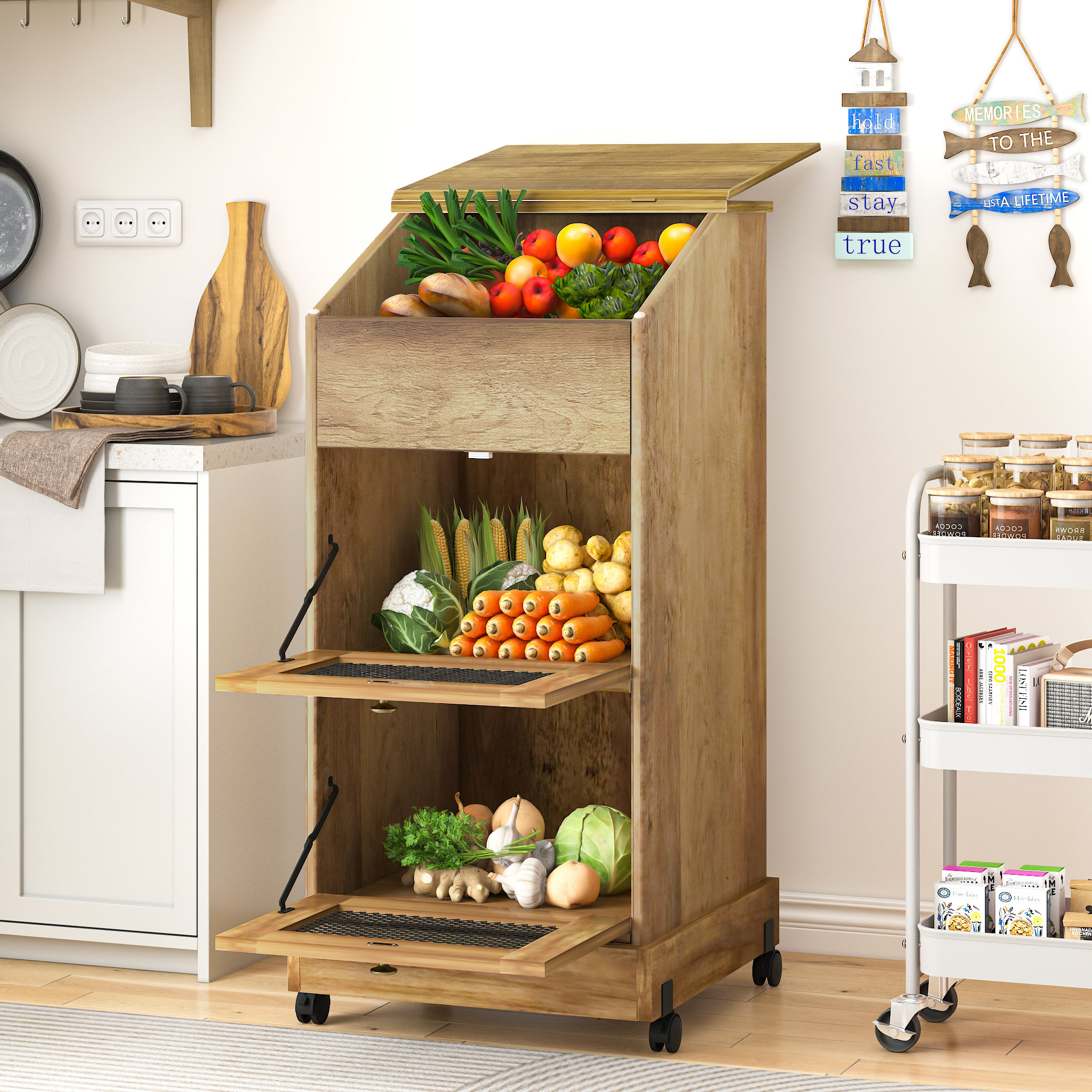 One Allium Way Potato Storage Bin, Farmhouse Wood Potato And Onion ...