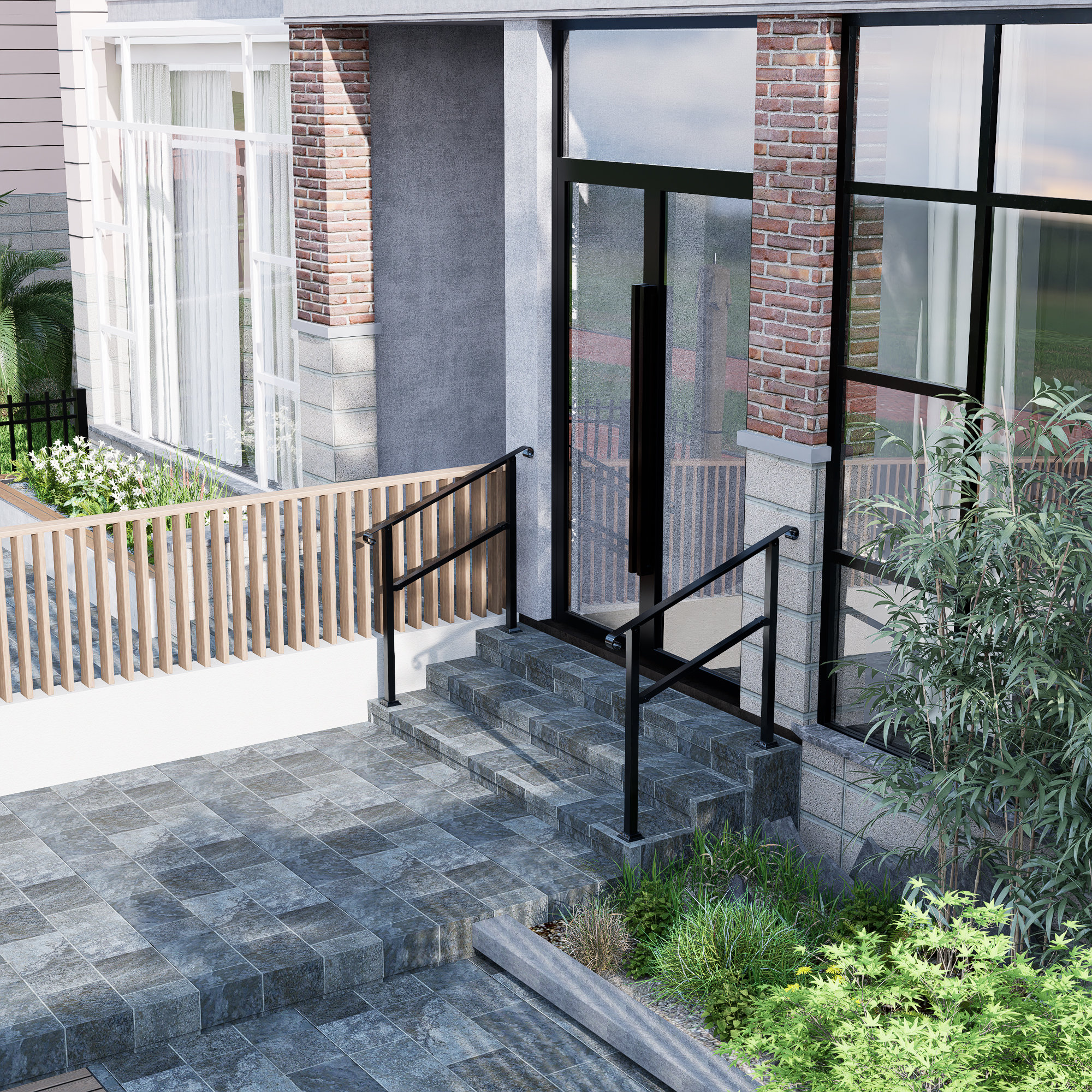 Morinome 2 Piece Metal Handrail Stair Railing | Wayfair