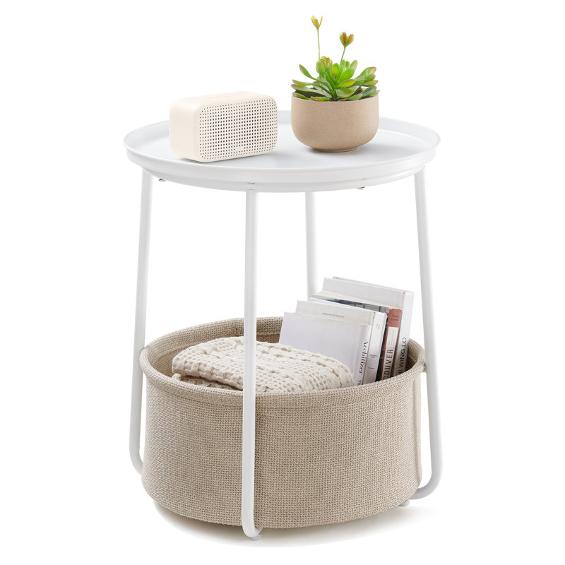 Ebern Designs Neili Steel Tray Top End Table with Storage Fabric Basket ...
