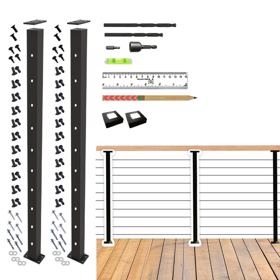 CR Home Level Drilled Cable Railing Post, 2pcs 36 Inch Powder Coated ...