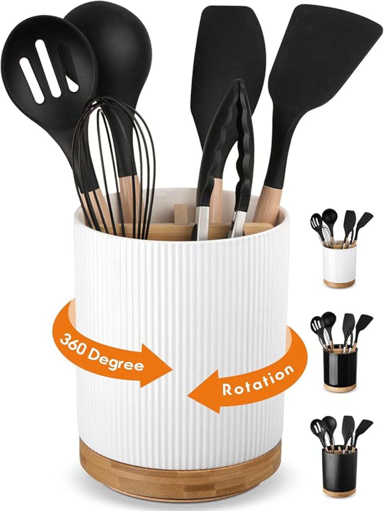 HHA 3 Compartment Utensil Holder, Extra Large Utensil Crock, Stable ...