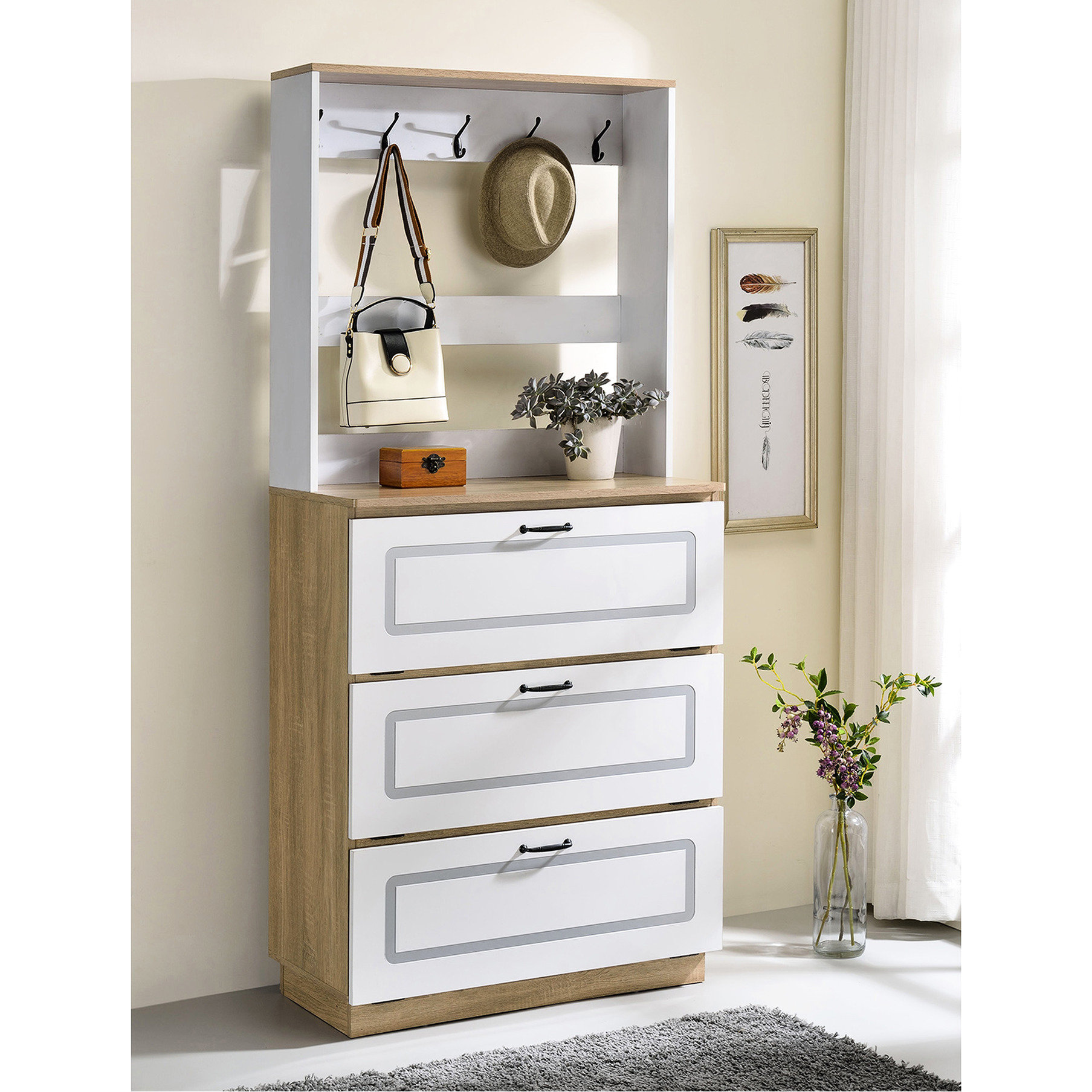 Latitude Run® Freestanding Oak Shoe Organizer With Hanging Feature ...