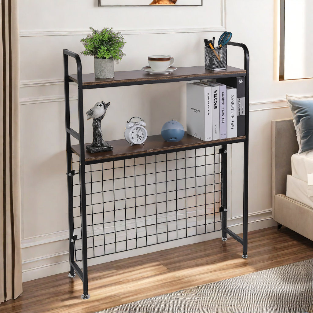 17 Stories Desktop Bookcase Bookshelf Desk,Wood And Metal Horizontal ...