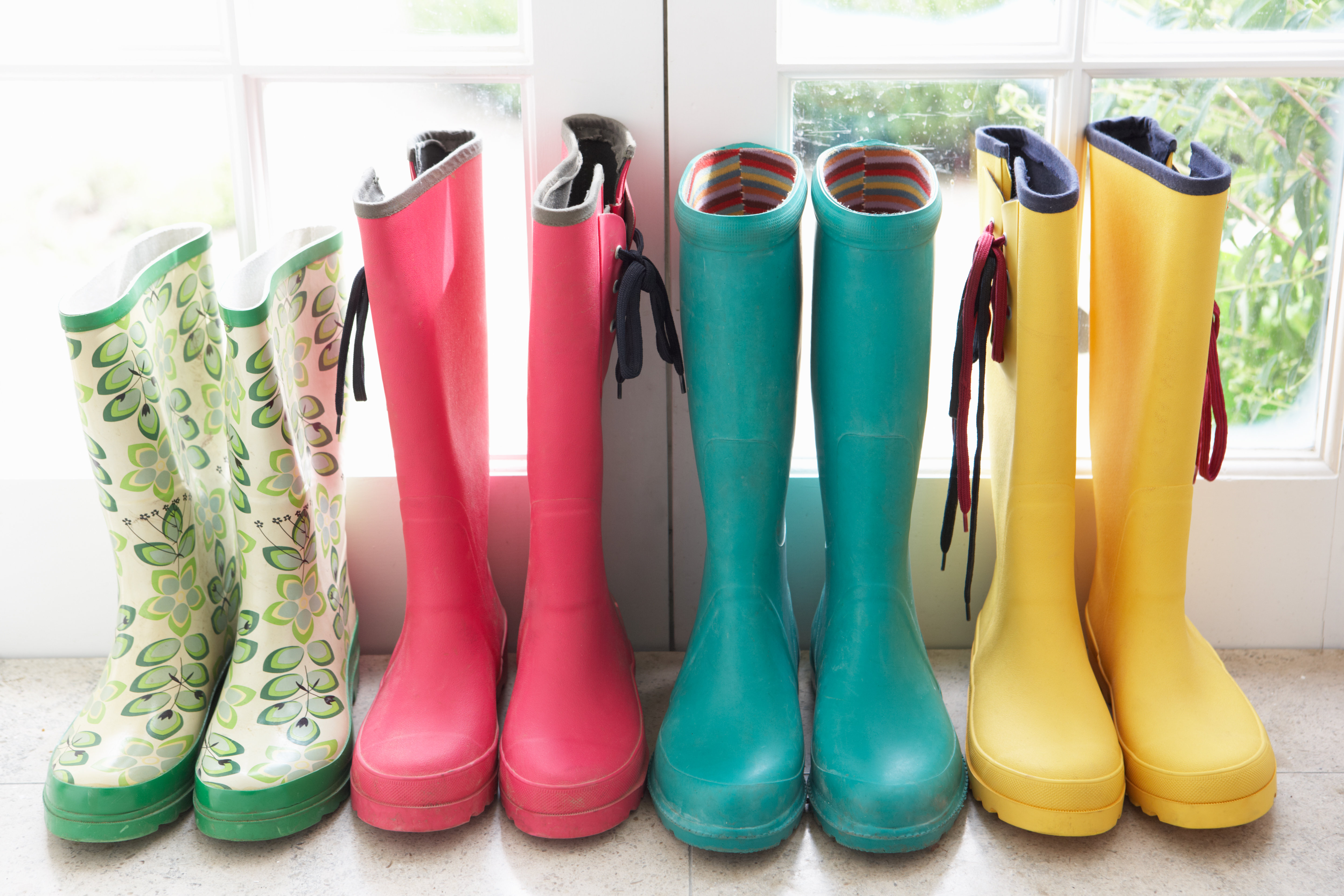 Ebern Designs Colorful Rain Boots in a Line - Wrapped Canvas Photograph ...