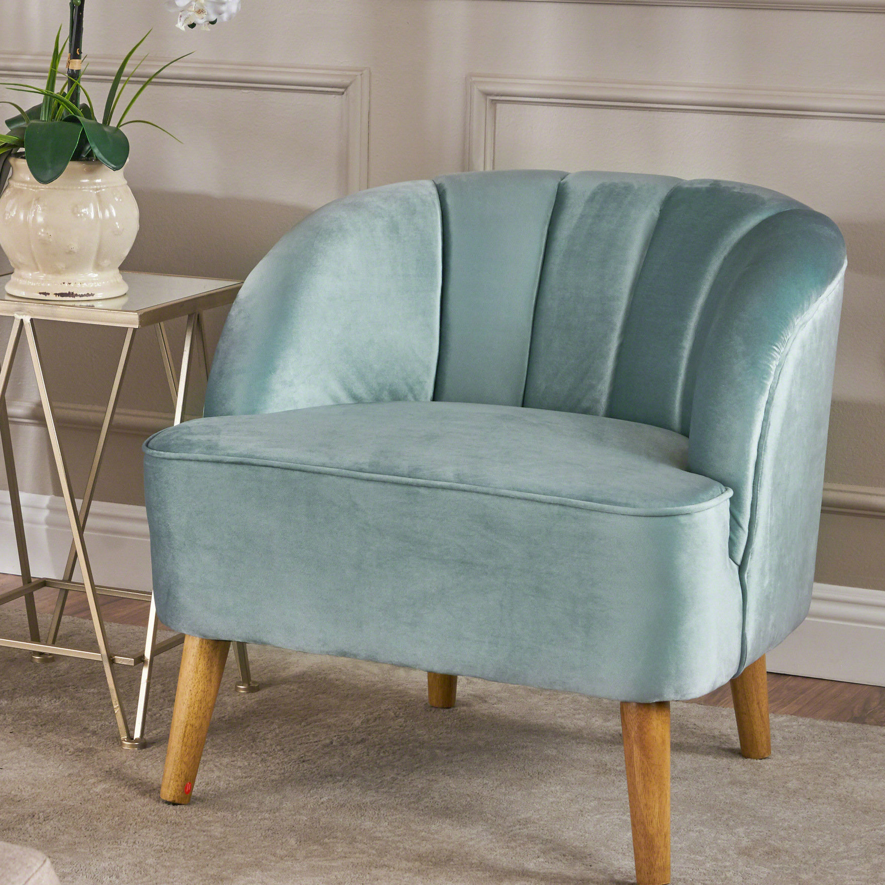 Mercer41 Blue Velvet Mid-century Seat With Radiant Look And Strong ...
