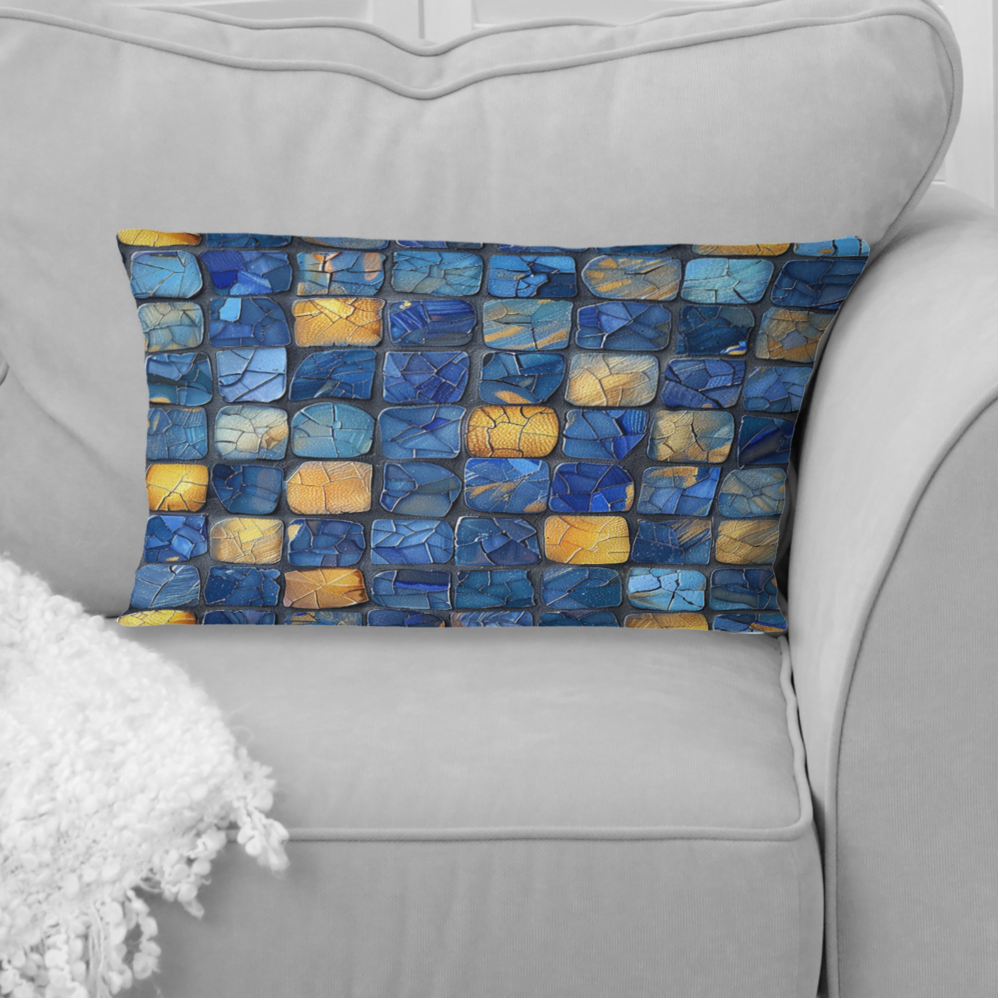 Design Art Blue Yellow Modern Mosaic Tiles I - Modern Lumbar Pillow ...