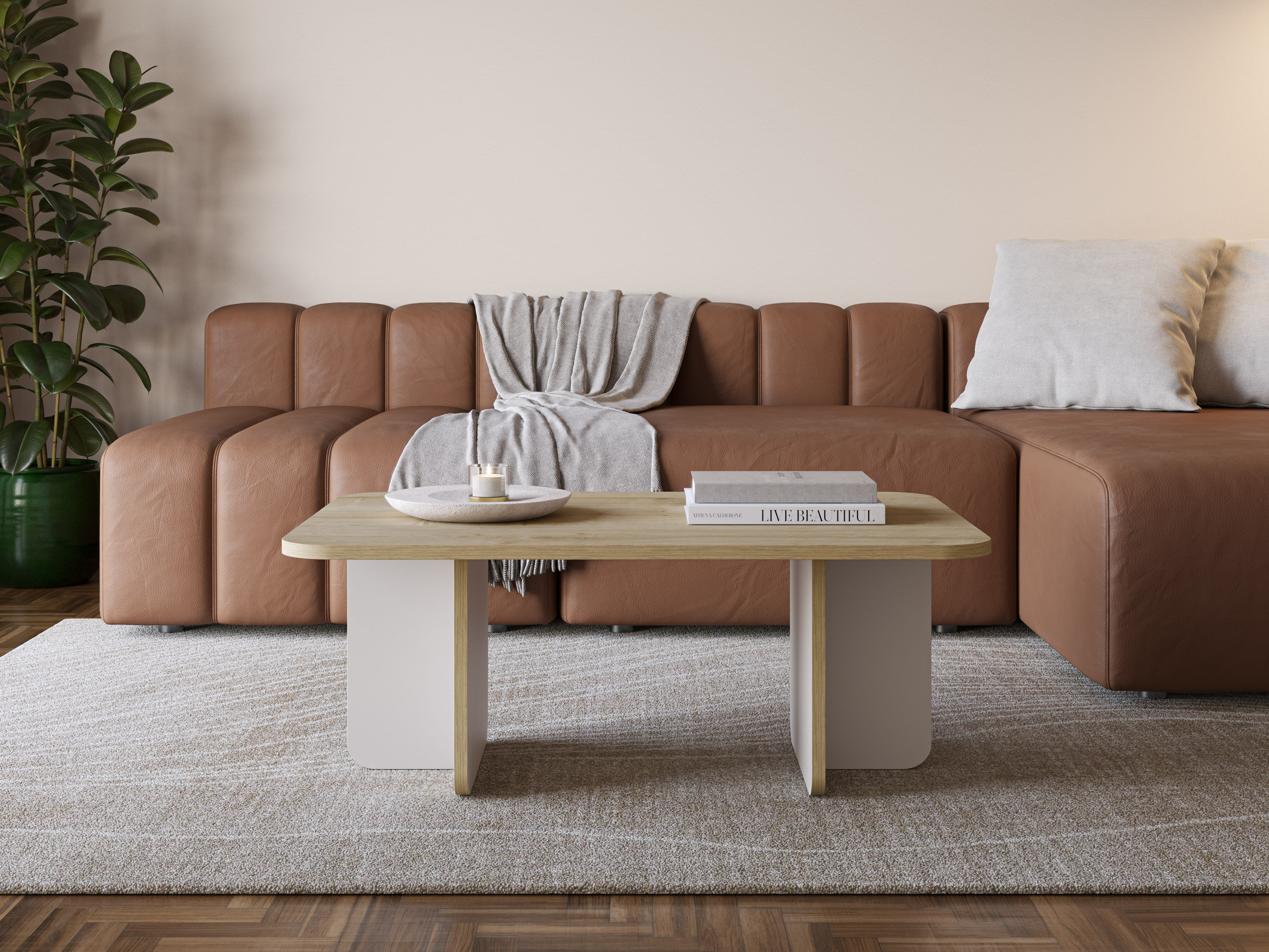 17 Stories Rectangular Coffee Table With Curved Corners And Slab Legs ...