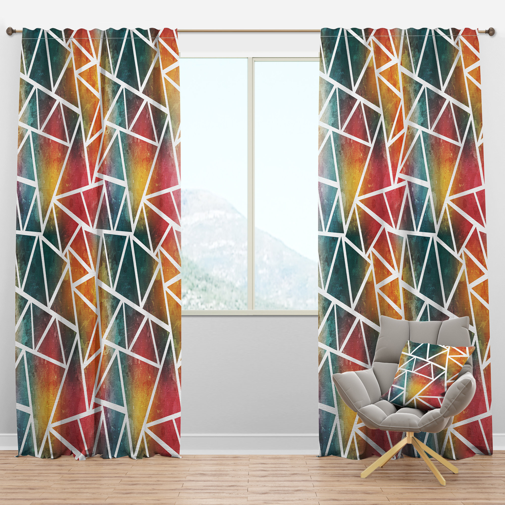 Design Art Triangle with Grunge Effect Geometric Semi-Sheer Thermal Rod ...