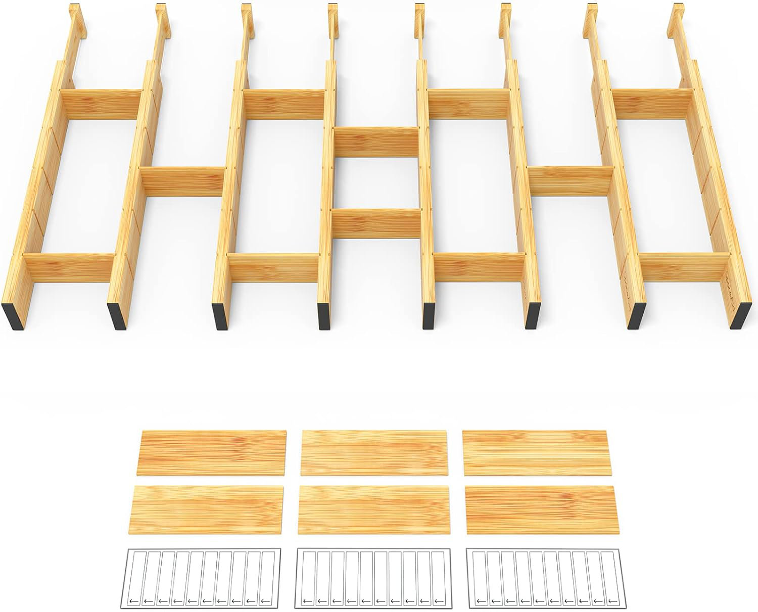 SpaceAid Bamboo Drawer Dividers with Inserts and Labels – Adjustable ...