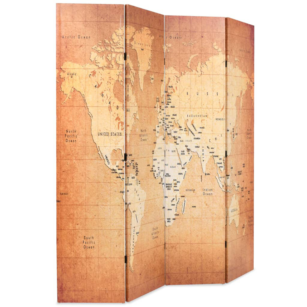 Williston Forge Folding Room Divider 63.0X66.9" World Map Yellow | Wayfair