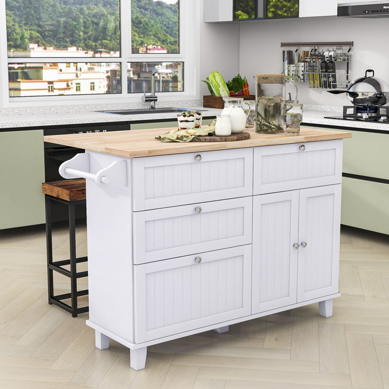 Red Barrel Studio® Rijwana 4 Drawers Kitchen Island Set With Drop Leaf ...