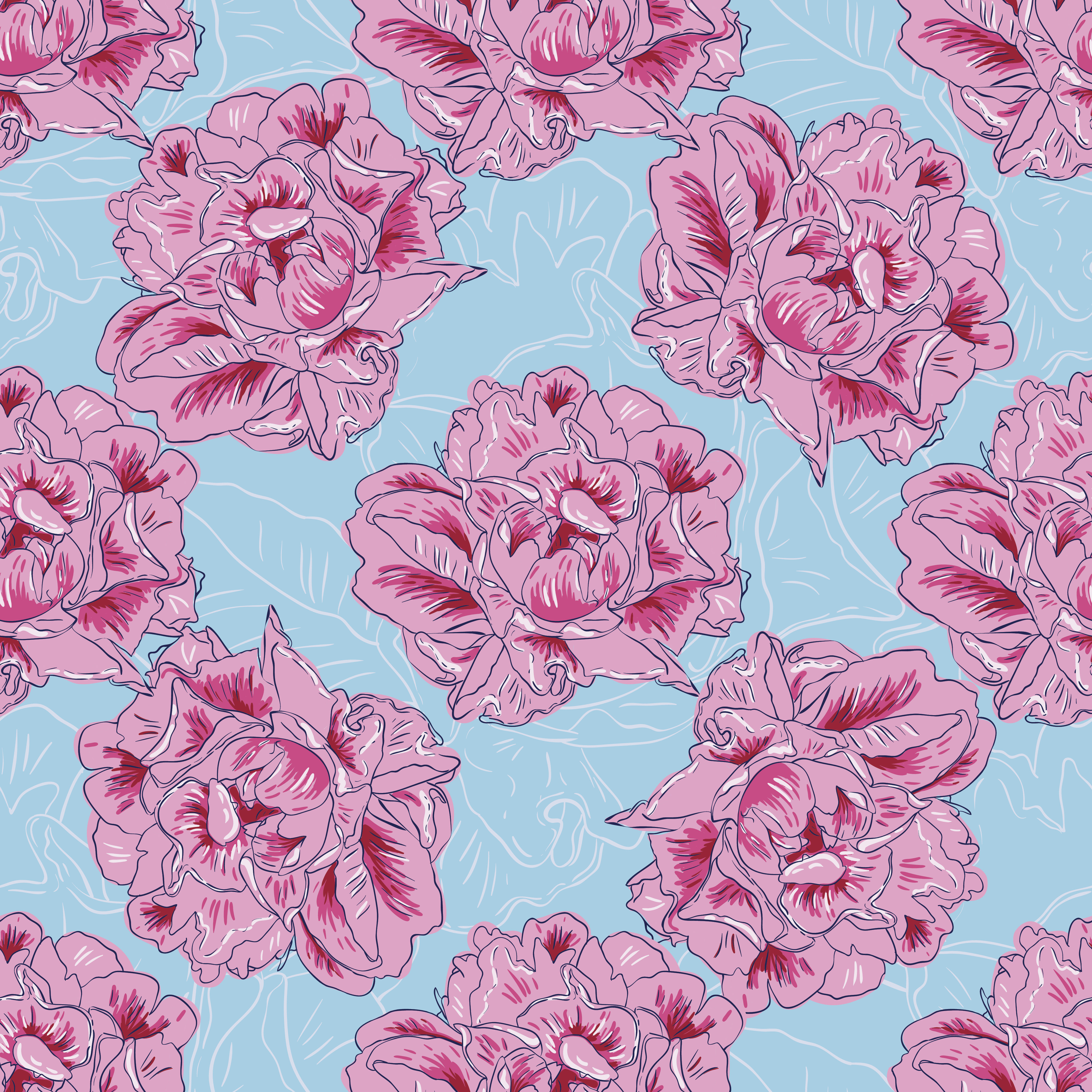 ClassicLiving Arsenovic Peony Seamless Vector - Wrapped Canvas Graphic ...