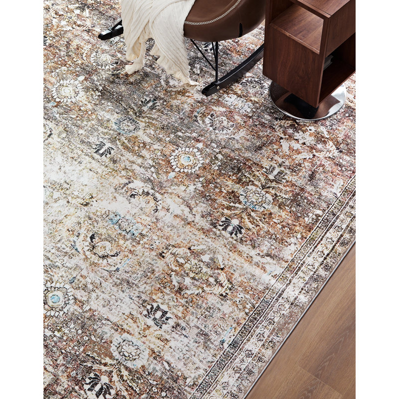 Bungalow Rose Aarusan Machine Washable Oriental Brown/Rust Area Rug ...
