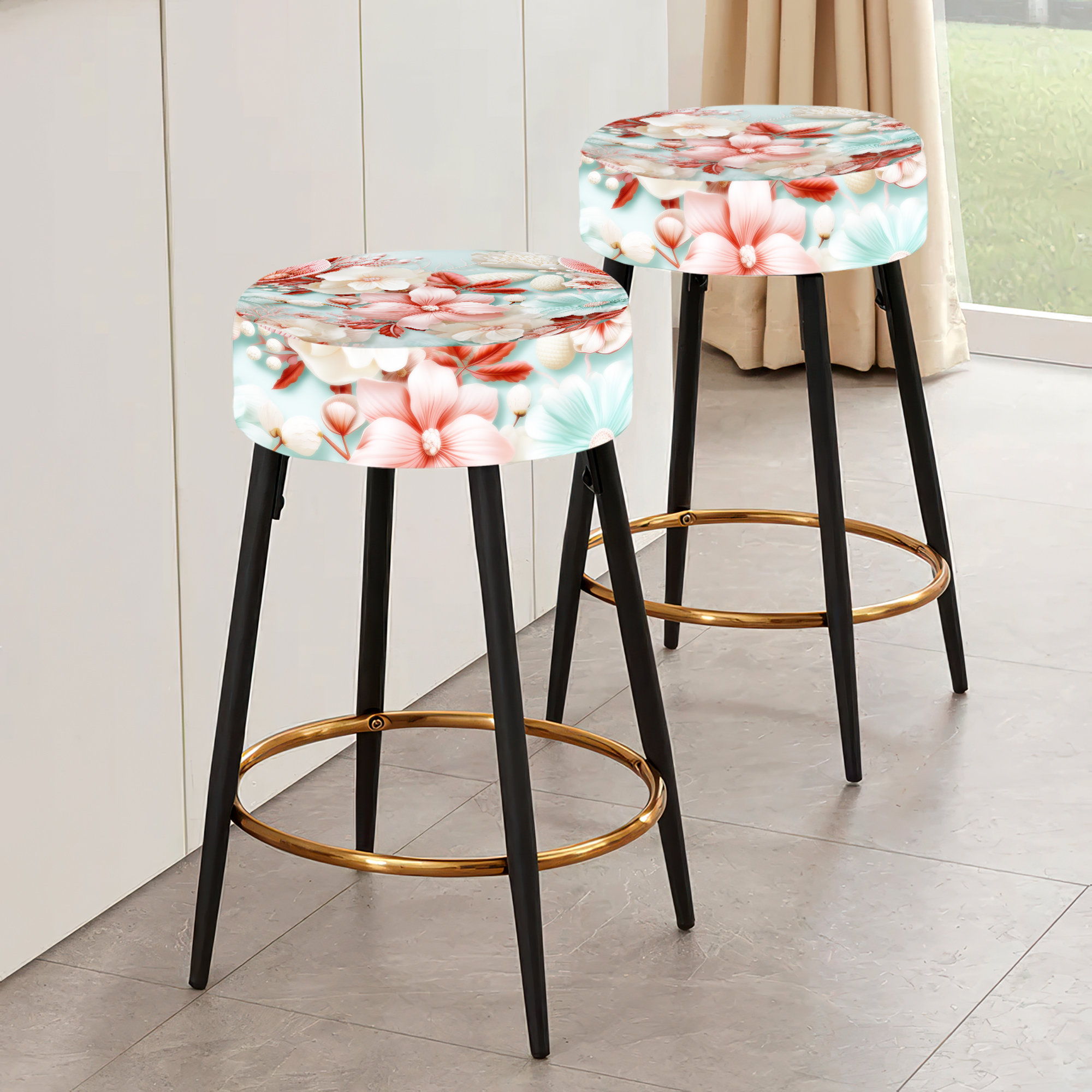 Design Art Seashell Whispers Tropical Pattern - Coastal Bar Stools Set ...