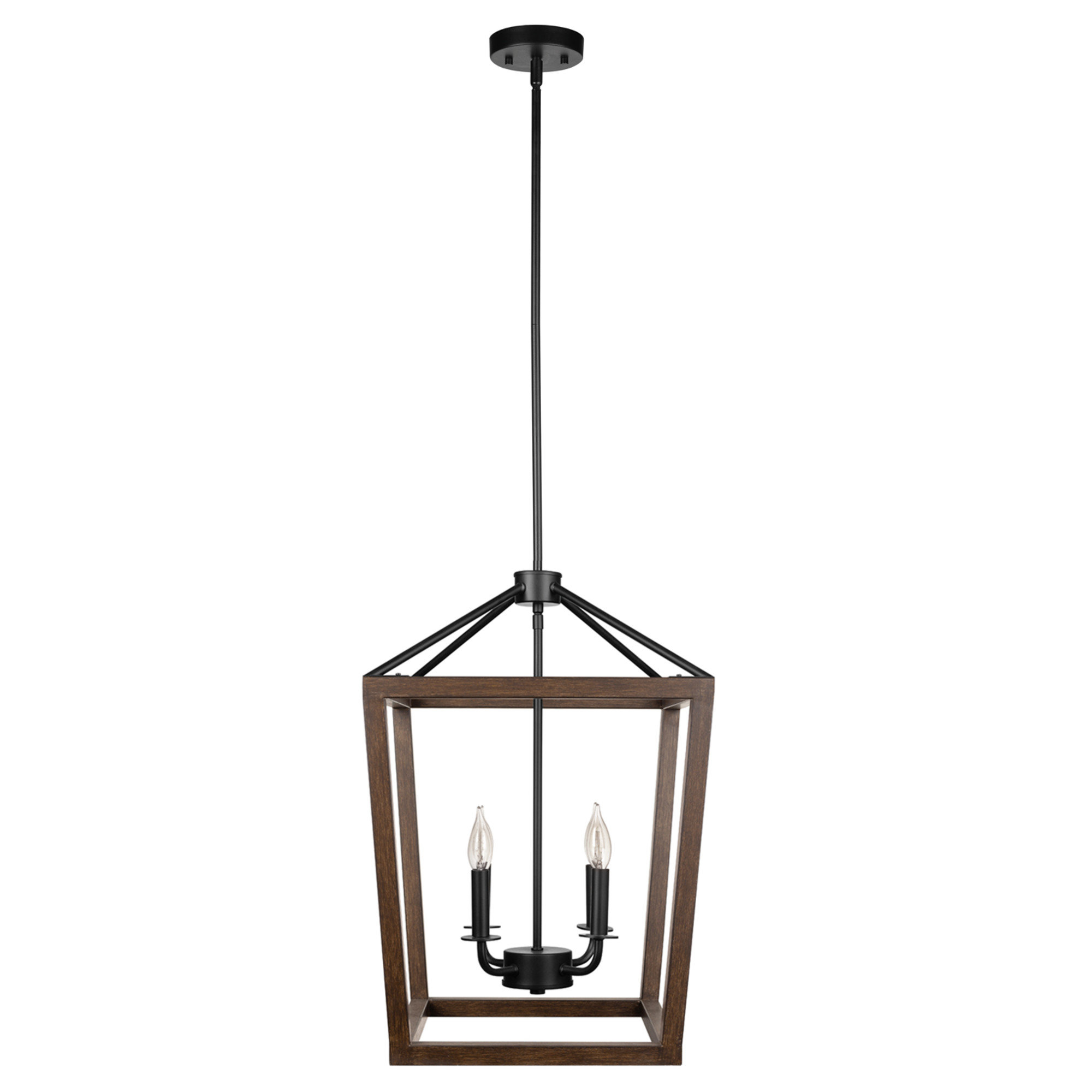 Gracie Oaks Archita 4-Light Matte Black Pendant With Faux Wood Accent ...
