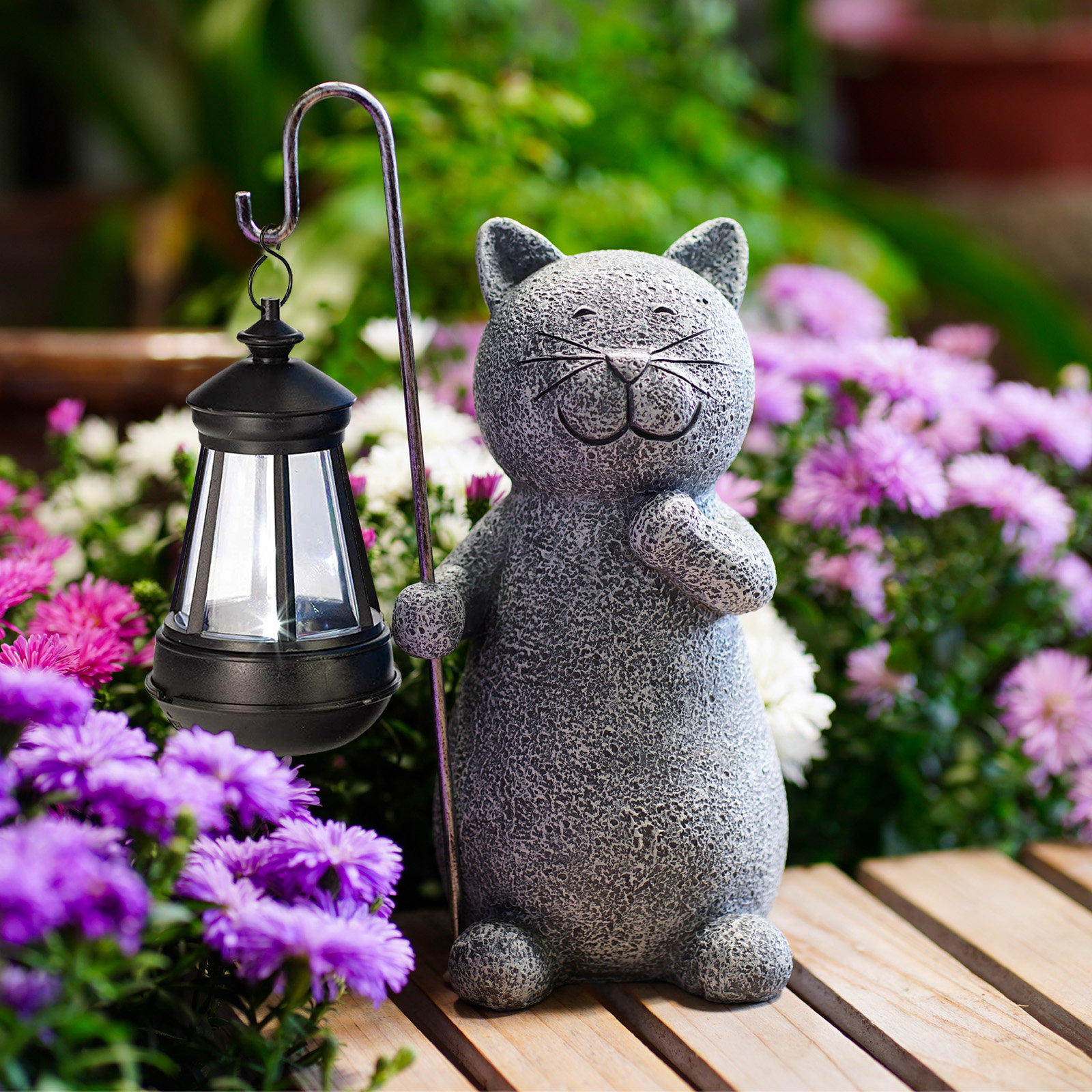 Trinx Erikas Solar Cat Garden Statue with Solar Lantern，Great Gifts for ...