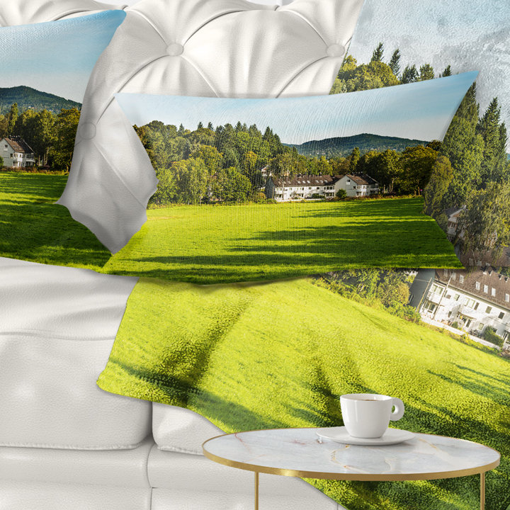 Design Art Alone Farmhouse in Meadow - Landscape Printed Throw Pillow ...