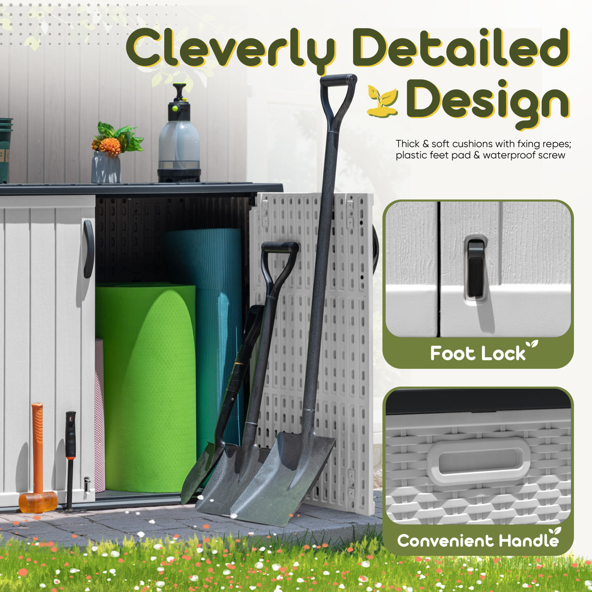 GUNJI Outdoor Storage Shed, Horizontal Storage Box, Lockable Resin ...