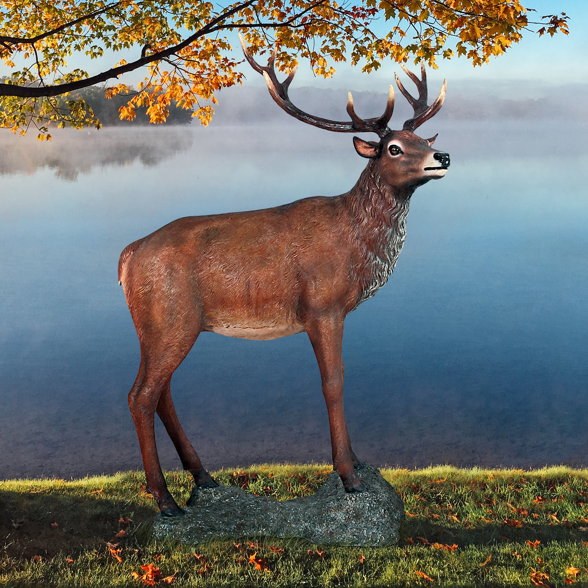 Design Toscano Grand-Scale Red Deer Buck Statue with Base | Wayfair