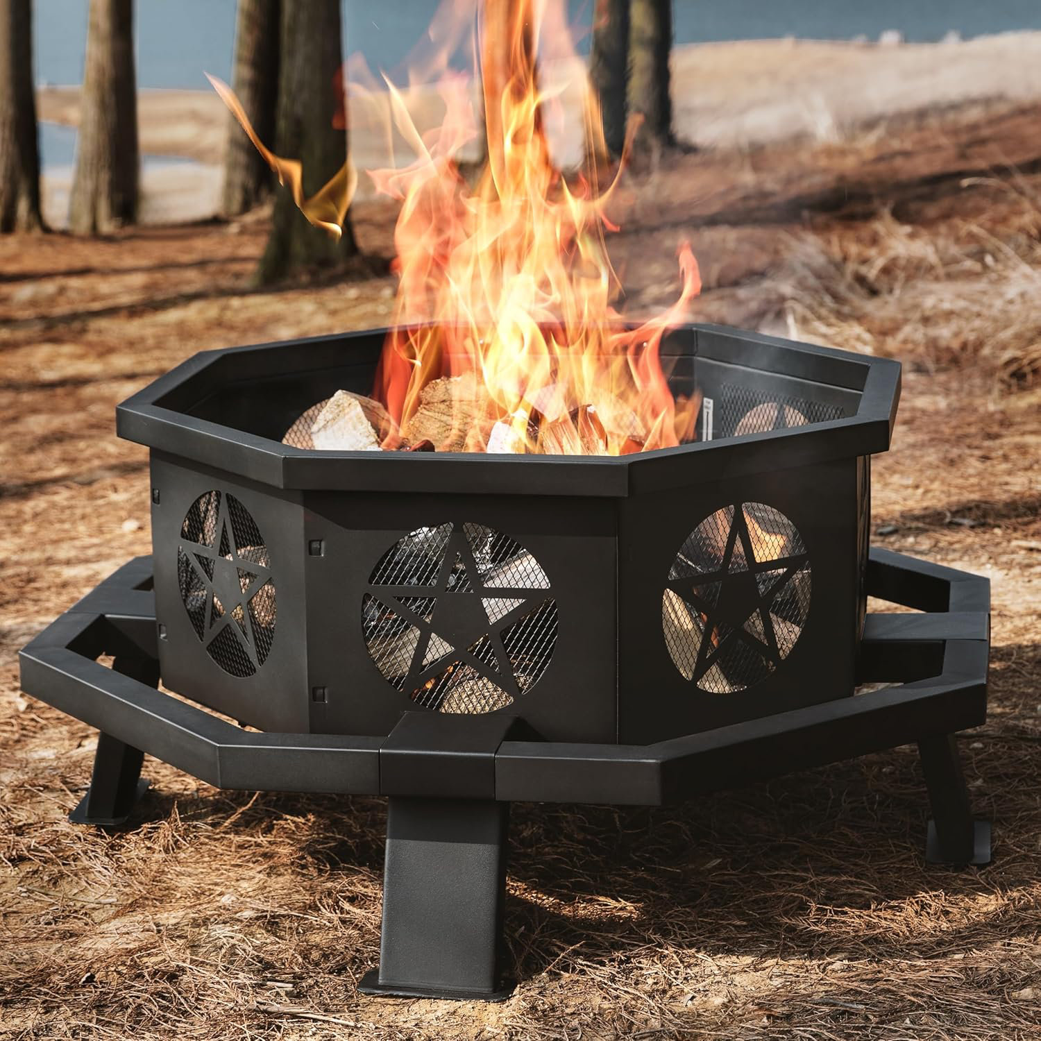Arlmont & Co. 35 inch Fire Pit, Outdoor Fire Pit Wood Burning Fire Pits ...