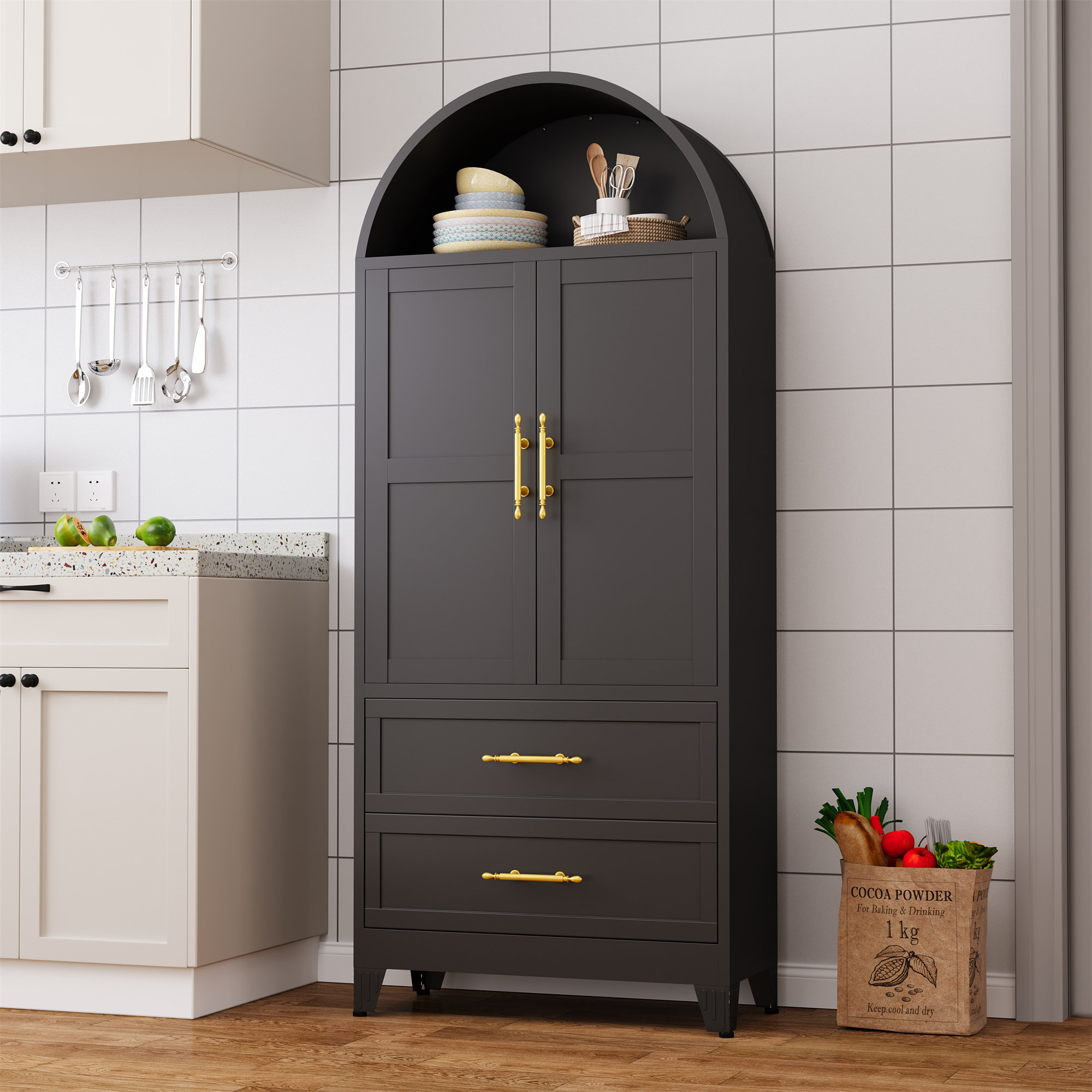 Gracie Oaks 73" Tall Metal Arched Cabinet, Modern Farmhouse Storage ...