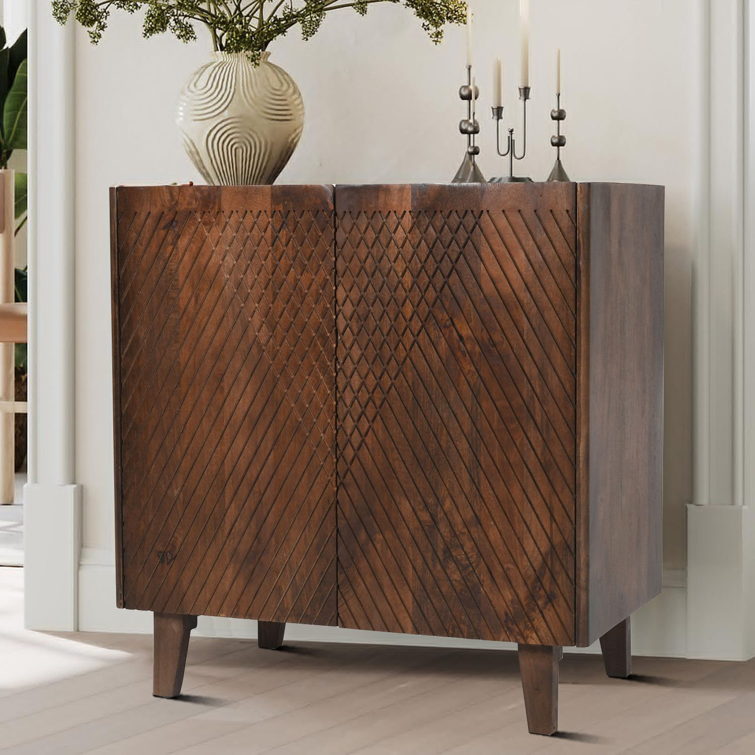 Millwood Pines Rustic wooden sideboard with adjustable shelves and ...