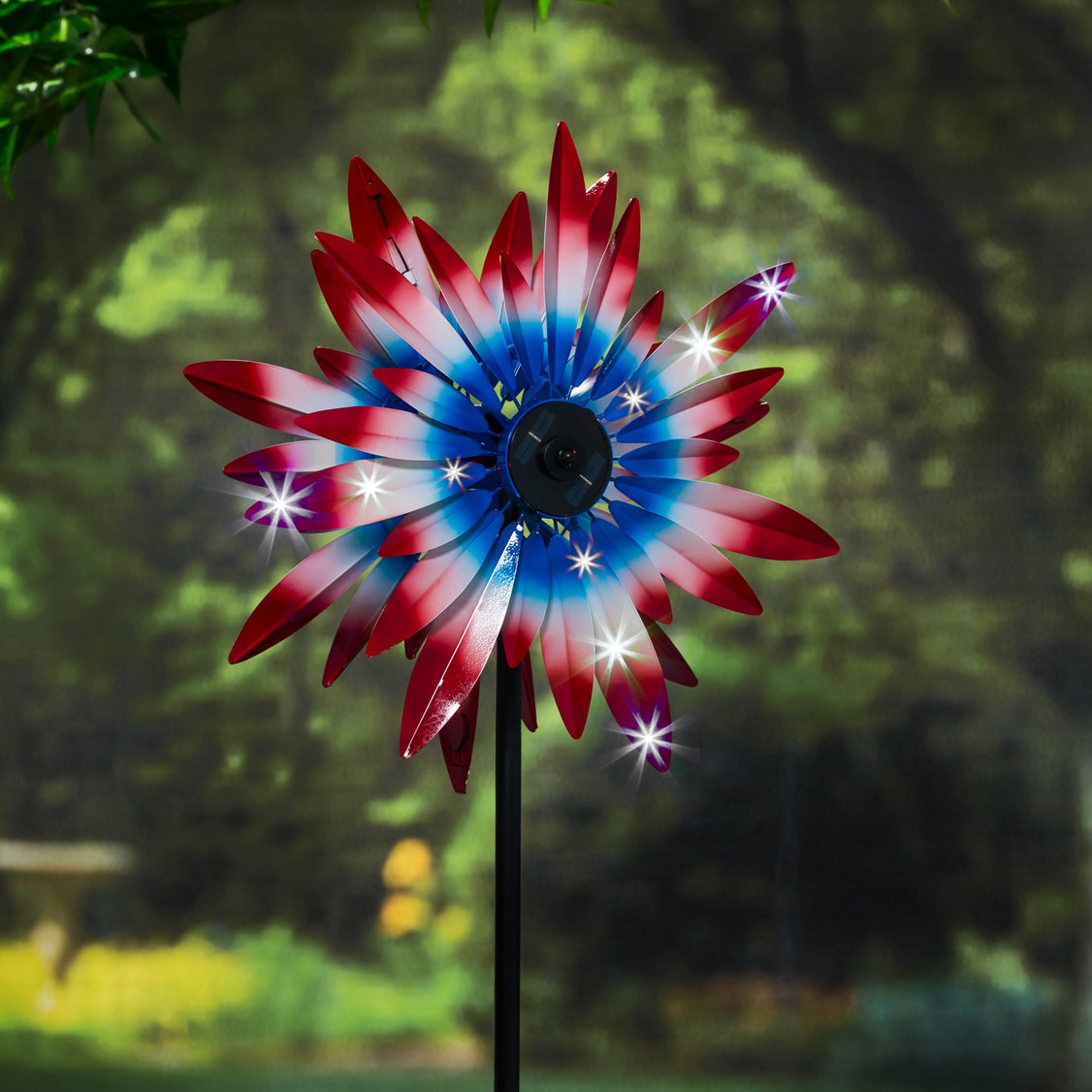 Arlmont & Co. 75"H Solar Wind Spinner with Running Lights, Patriotic ...
