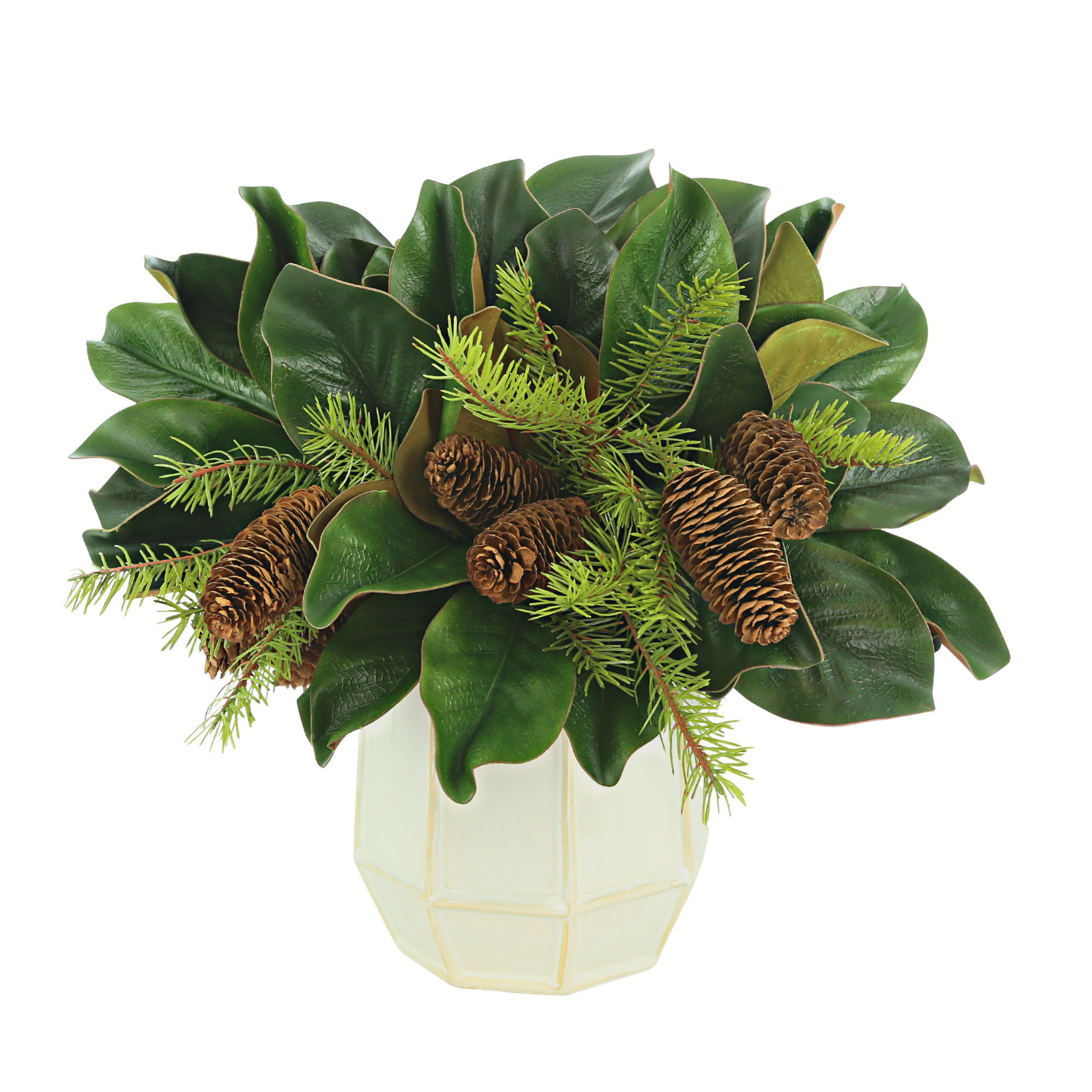 The Holiday Aisle® Joannette Polysilk Magnolia Leave Arrangement in ...