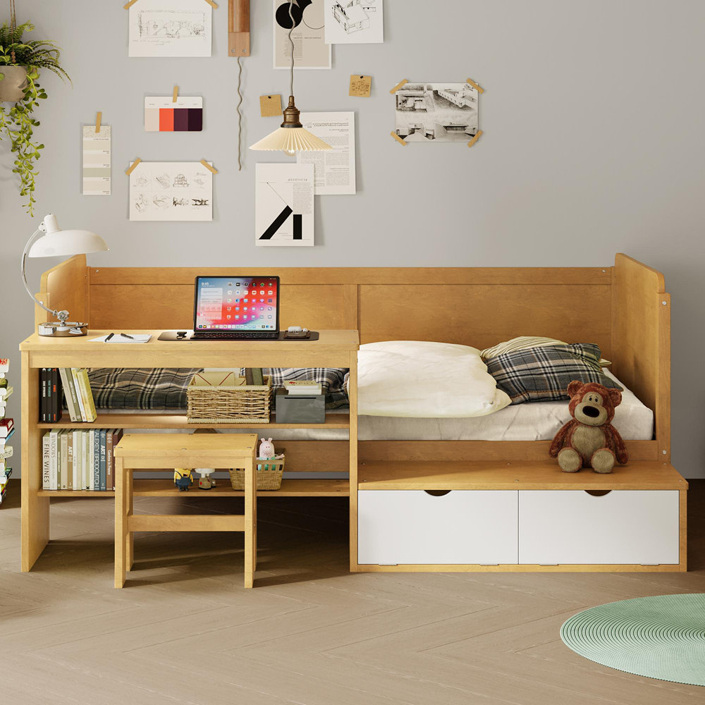 Red Barrel Studio Wooden Twin Size Daybed with Study Desk and Matching ...