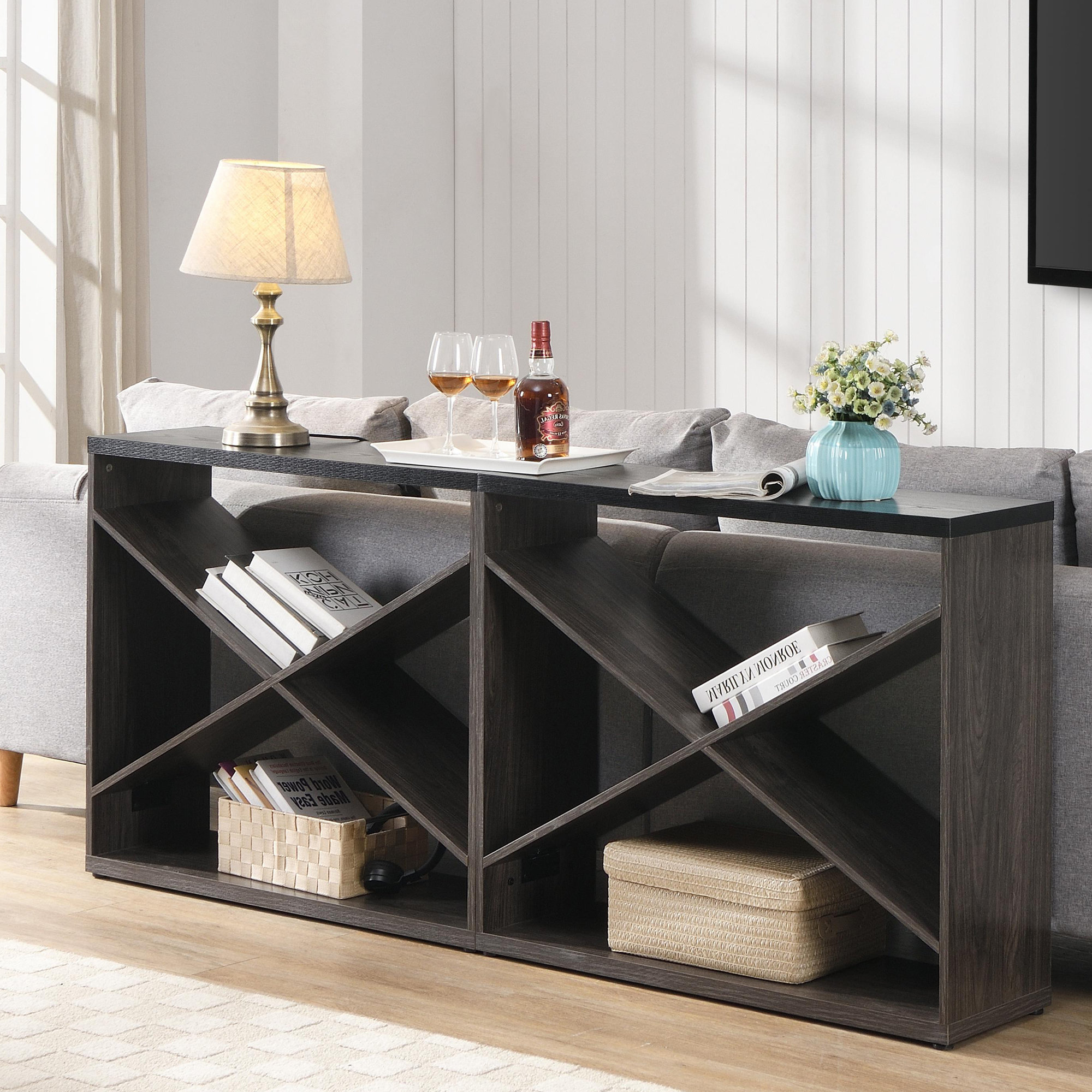 Latitude Run® 70.8''L Detachable X Shape Console Table Extra Long Table ...