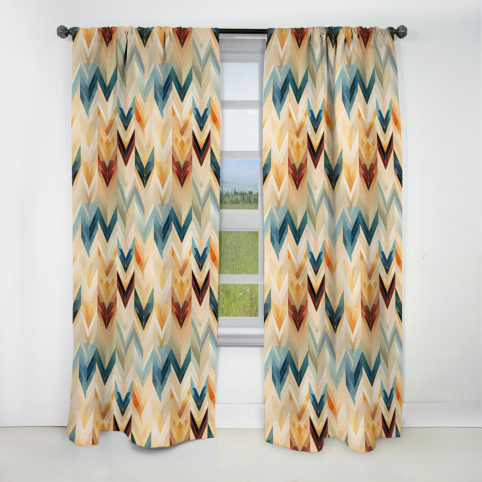 Design Art Beige Chevron Mosaic Fusion I - Chevron Curtain - Blackout ...