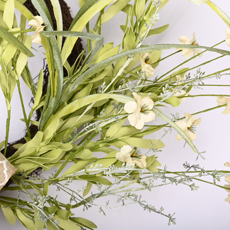 Primrue 26" Spring Summer Front Door Wreath with Daisy Blossoms Cluster ...