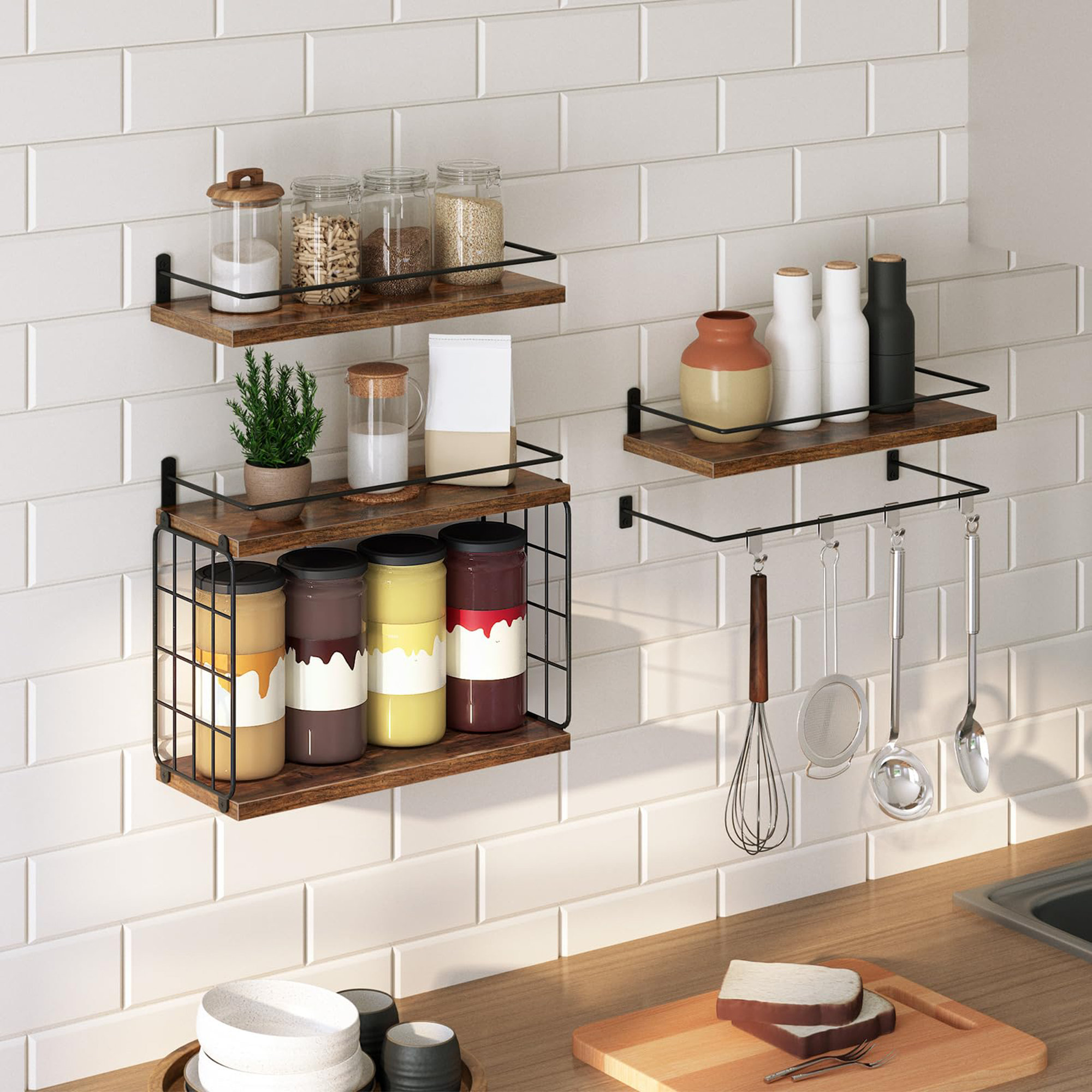 Latitude Run® 4+1 level floating shelves, bathroom shelves above toilet ...