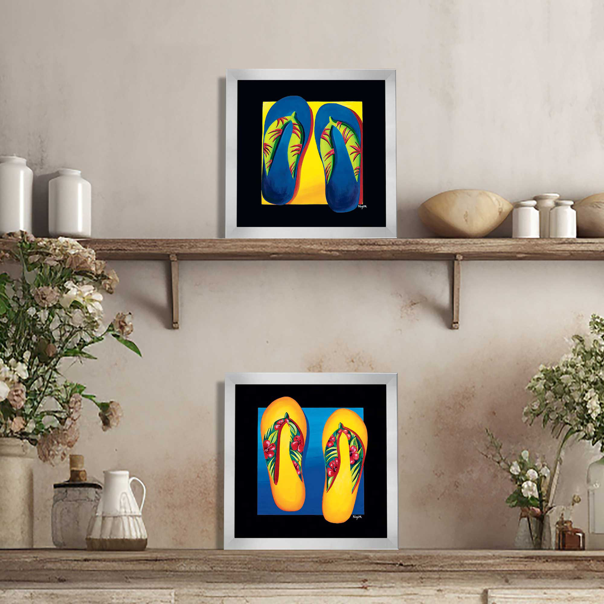 Ebern Designs Flip Flops I Framed On Paper 2 Pieces Set - Wayfair Canada