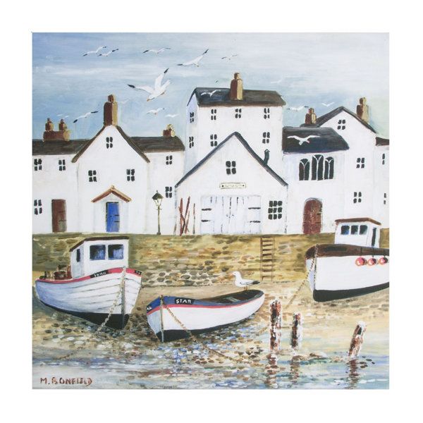 Art for the Home Harbourside Seascape Hand Painted Effect Printed ...